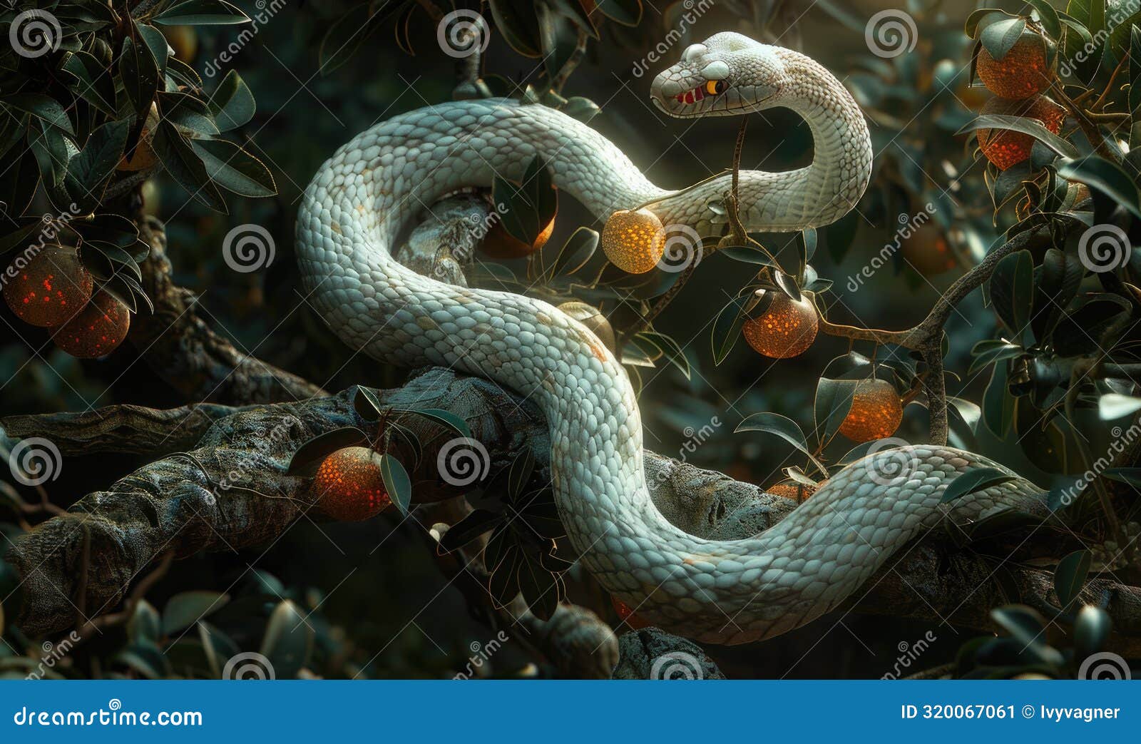 White Snake Entwined with a Tree of Knowledge Stock Image - Image of ...