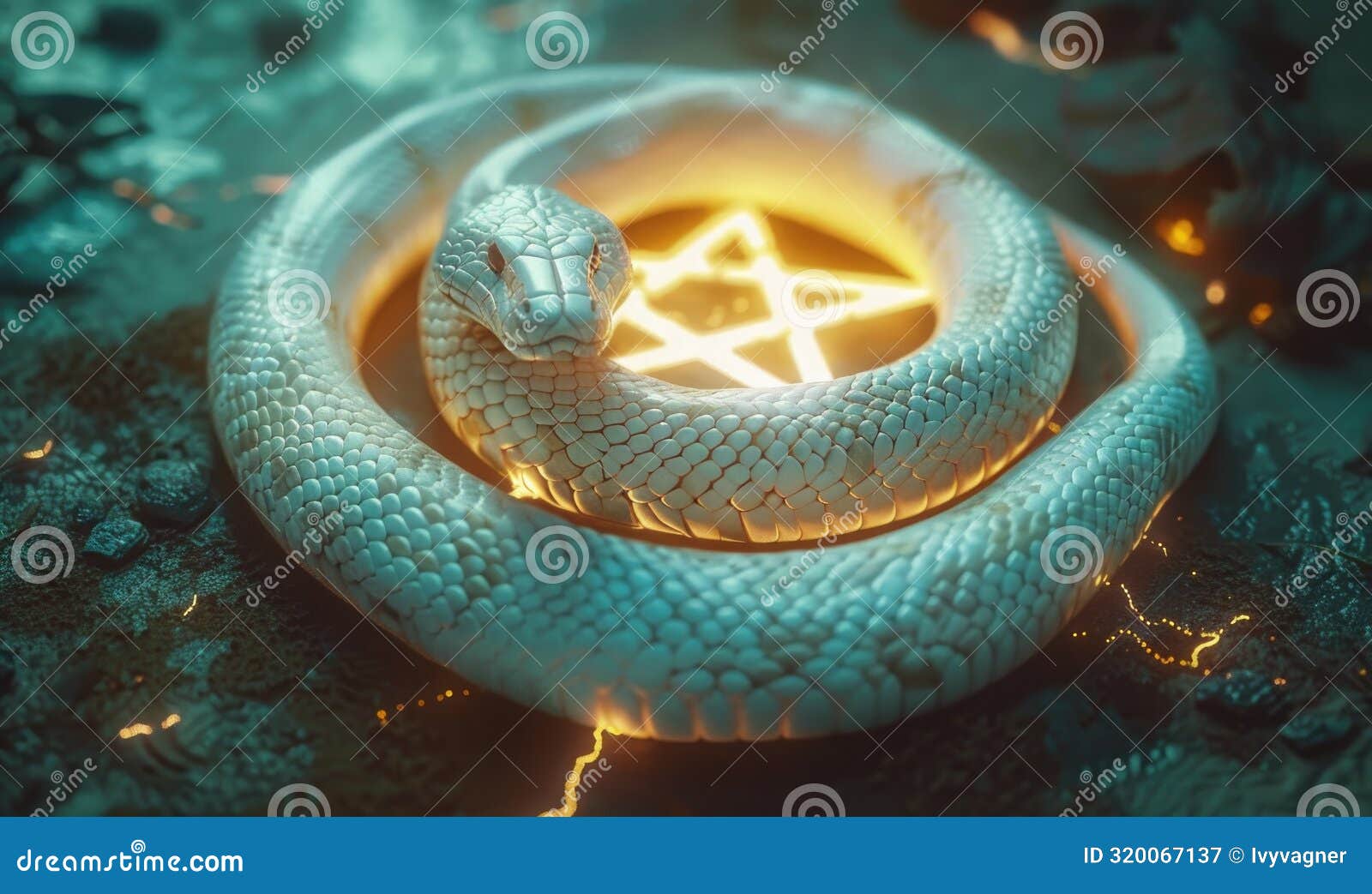 White Snake with a Glowing Pentagram Stock Image - Image of nature ...