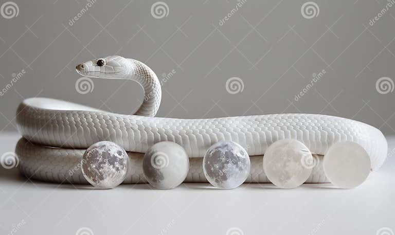 White Snake and Moon Phases Stock Illustration - Illustration of symbol ...