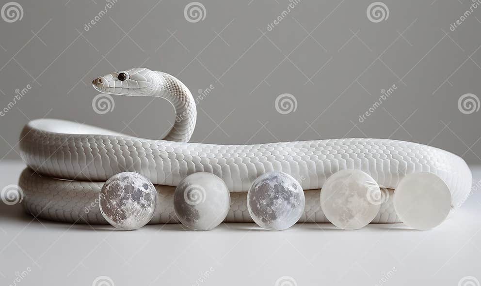 White Snake and Moon Phases Stock Illustration - Illustration of symbol ...