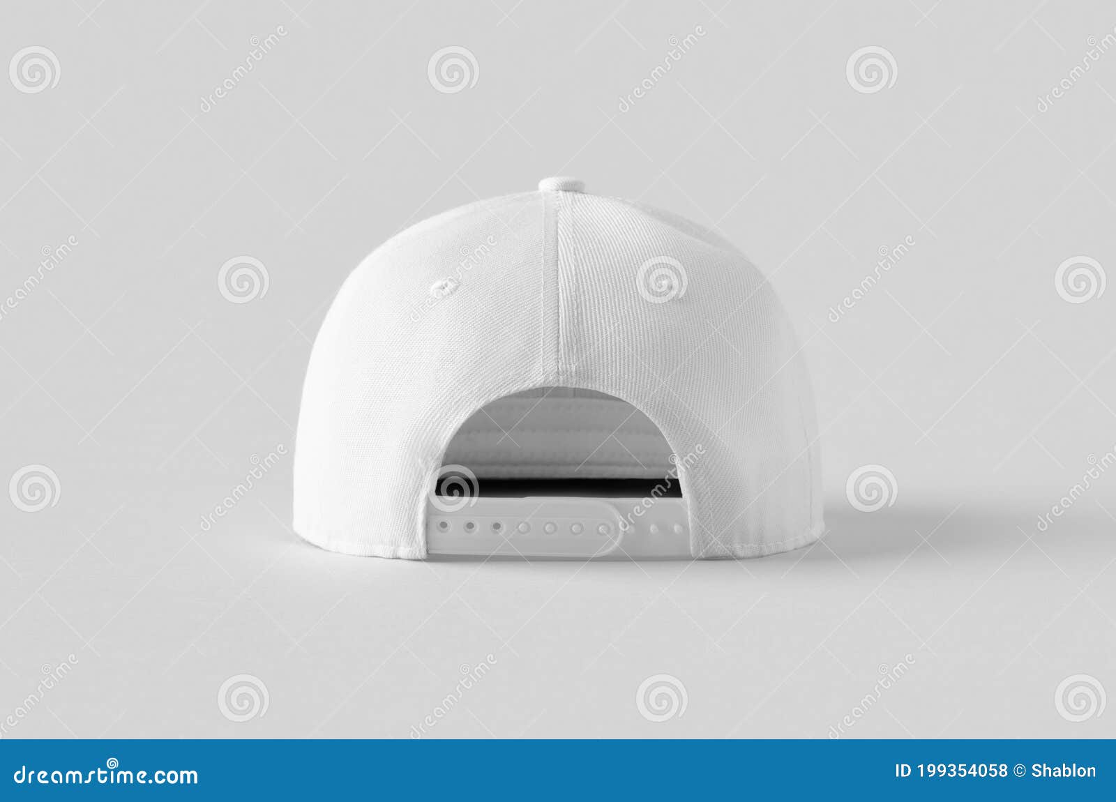 White Snapback Cap Mockup on a Grey Background, Back View Stock Photo ...