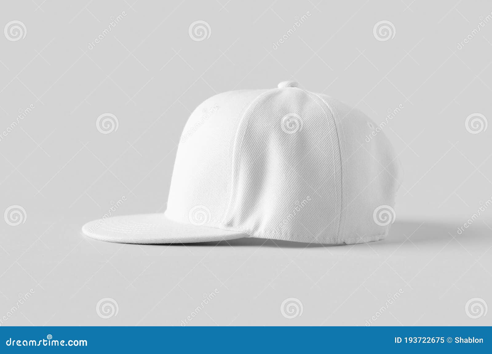 White Snapback Cap Mockup on a Grey Background, Side View Stock Image ...