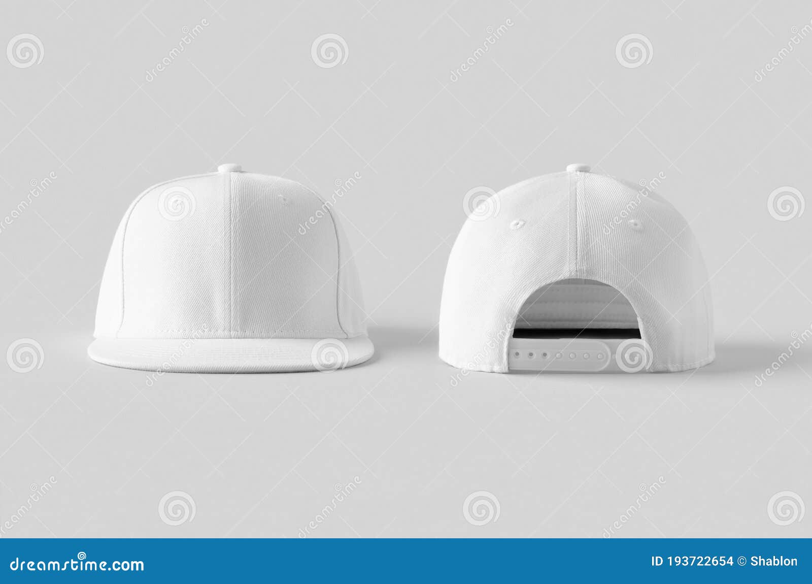 White Snapback Caps Mockup on a Grey Background, Front and Back Side ...