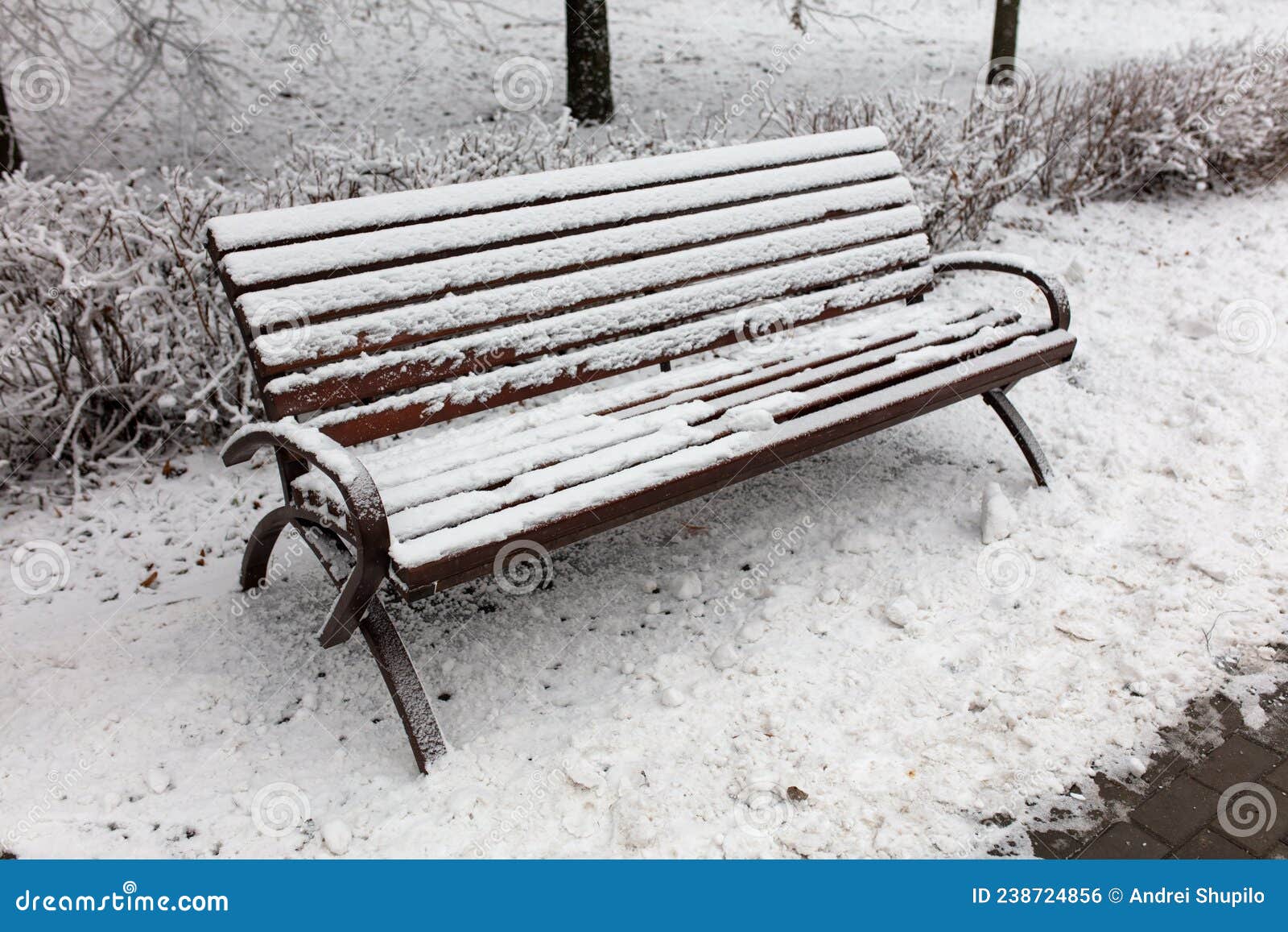 White Snow on a Park Bench. Stock Photo - Image of beautiful, snow ...