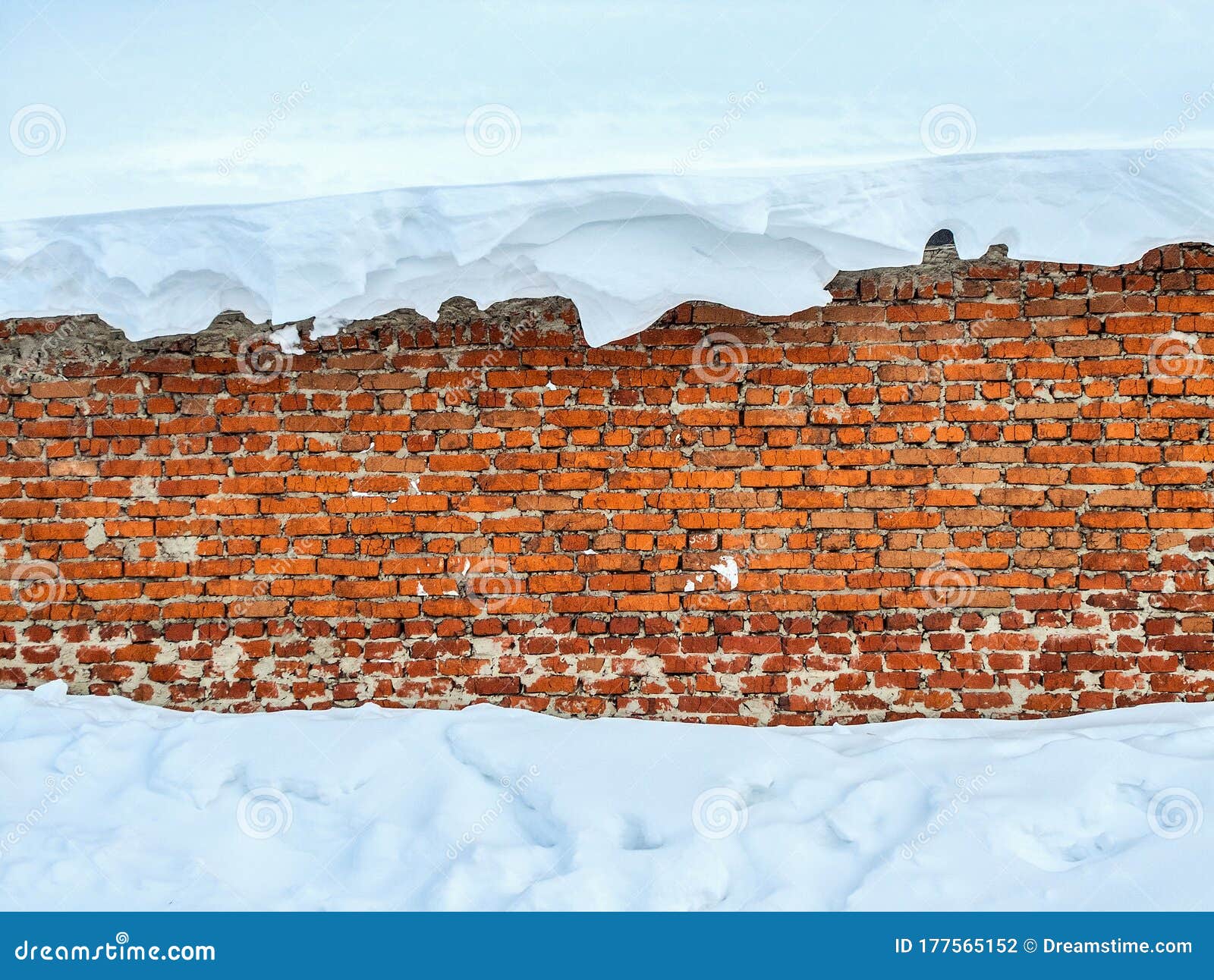 White snow, red brick stock photo. Image of beauty, stone - 177565152