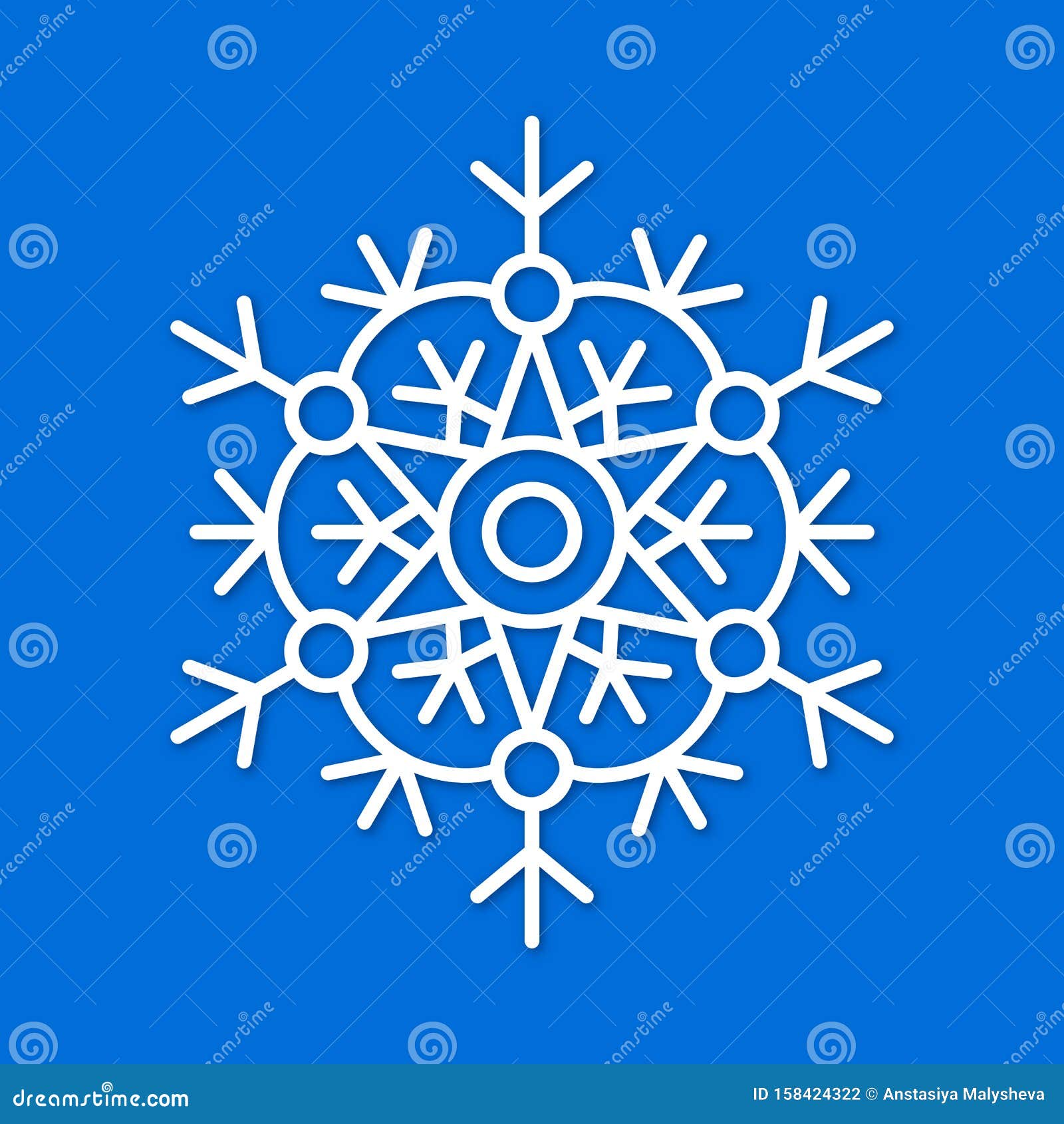 White Snowflake with Shadow Isolated on Blue Background Stock Vector ...