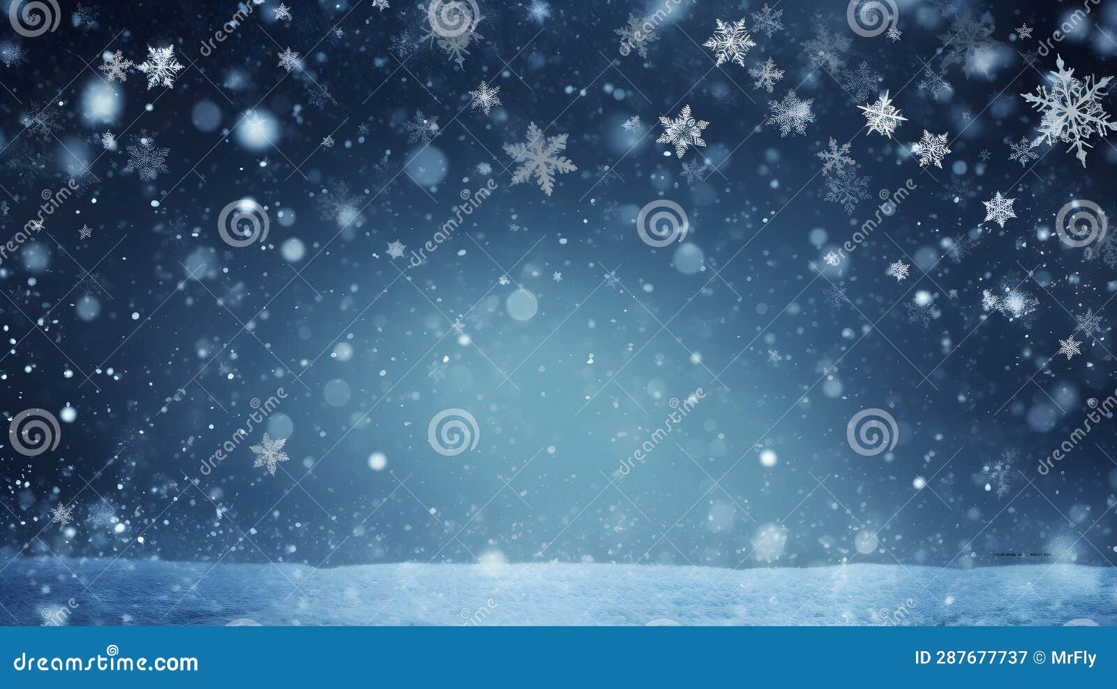 White Snowflakes Falling on Blue Background, Template Background Stock ...