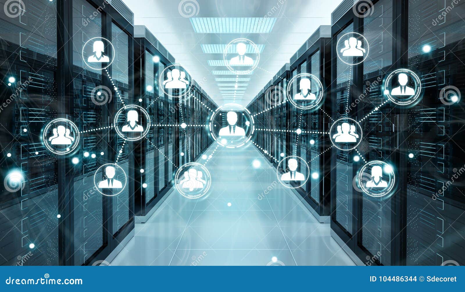 Social Network Over Server Room Data Center 3D Rendering Stock ...