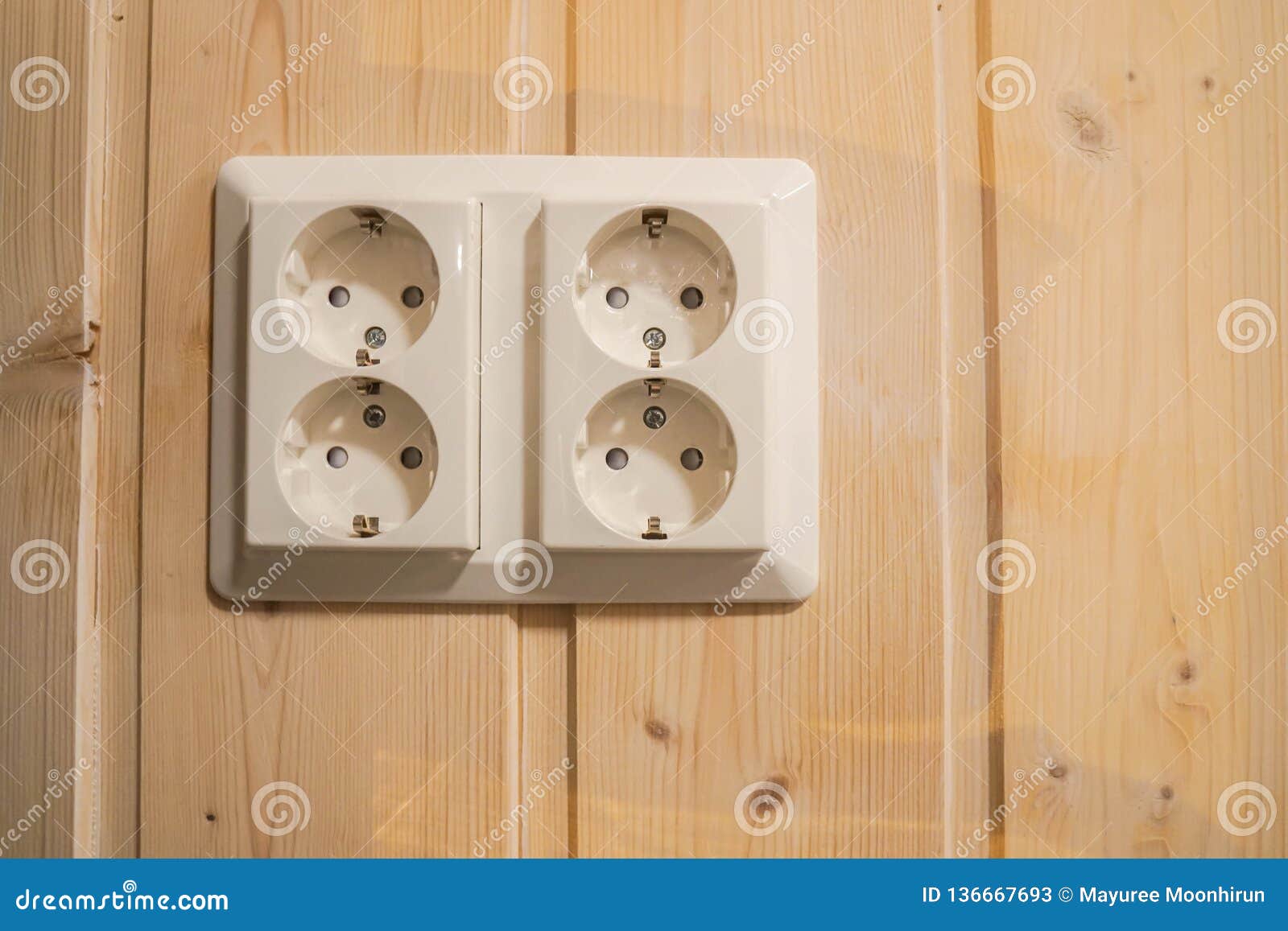 White Socket Outlet on Wooden House Wall Stock Image - Image of ...
