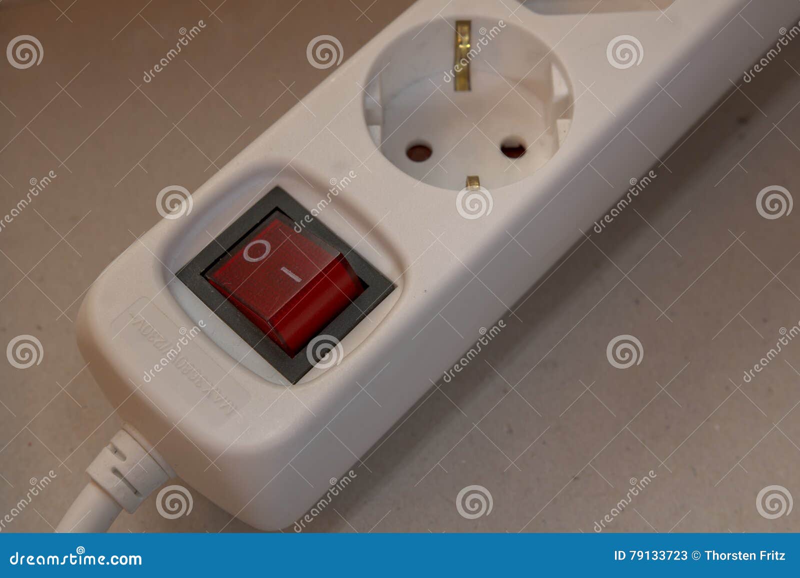 White Socket Strip with Red Button Stock Image - Image of lowering ...