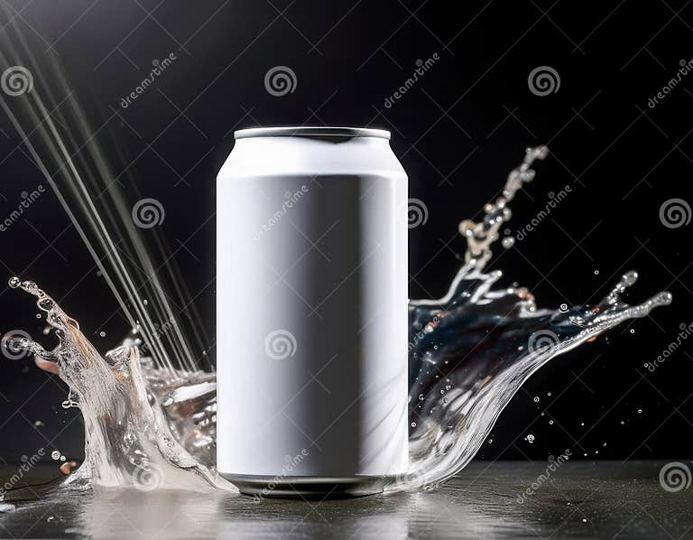White Soda Can in an Abstract Splash with Geometric Patterns Stock ...