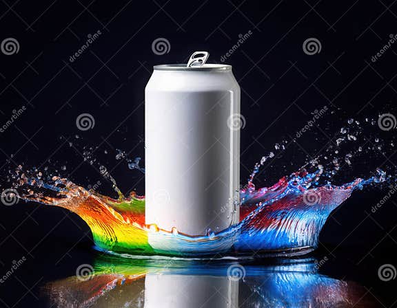A White Soda Can Illuminated by a Rainbow Reflection in the Splash ...