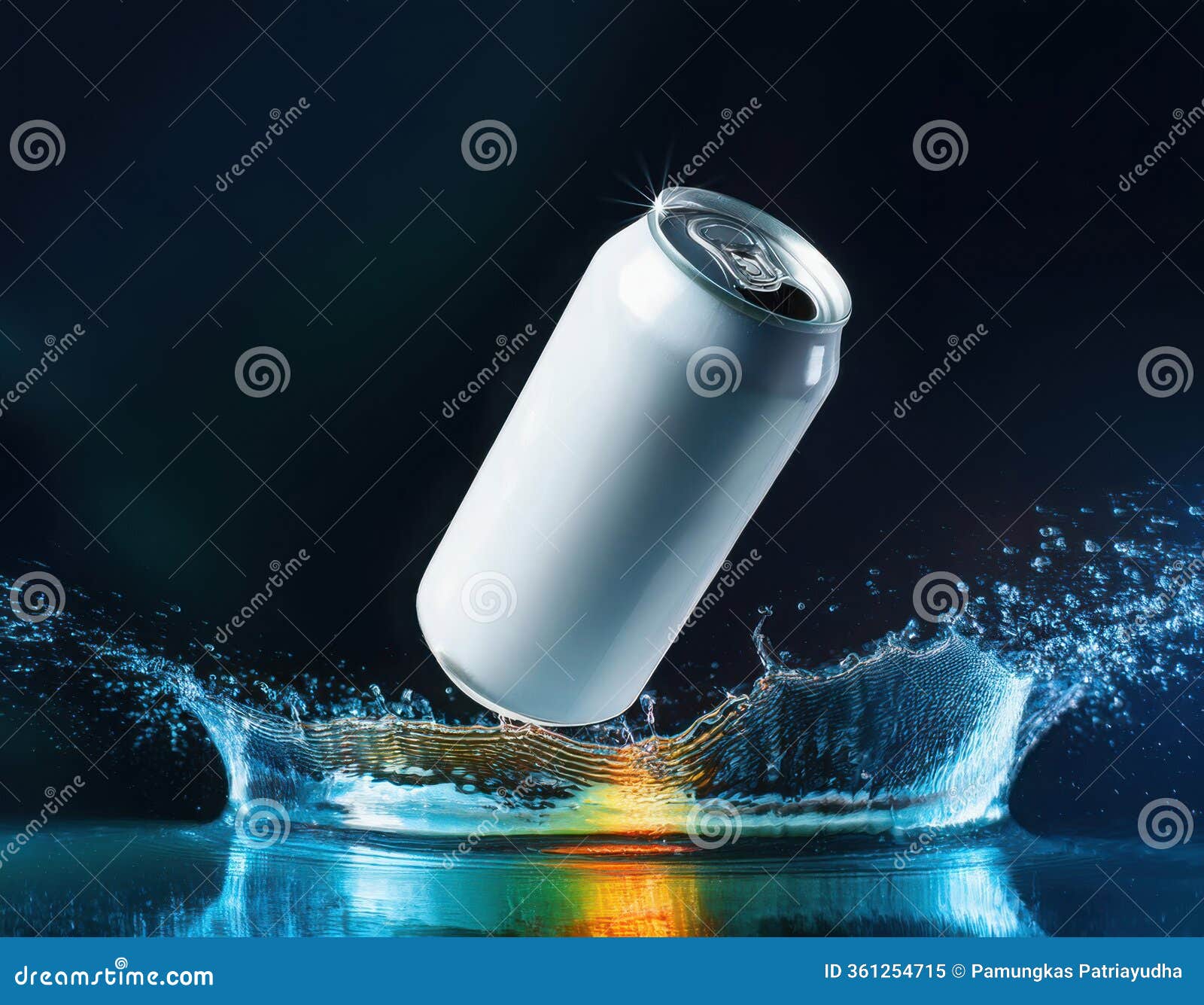 Soda Can Levitation with Prism Light Reflections on Water Splash Stock ...