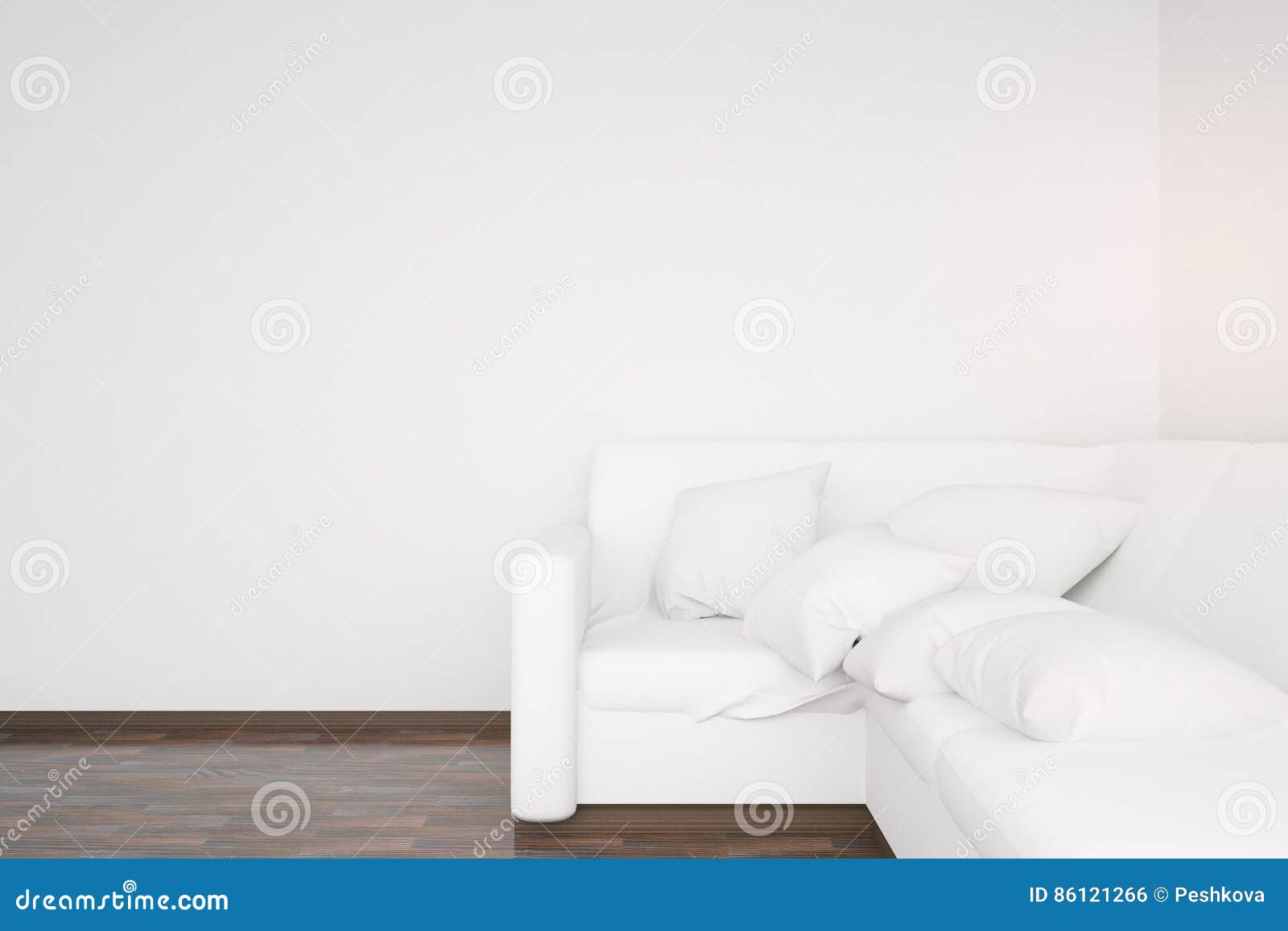 White sofa and blank wall stock illustration. Illustration of empty - 86121266