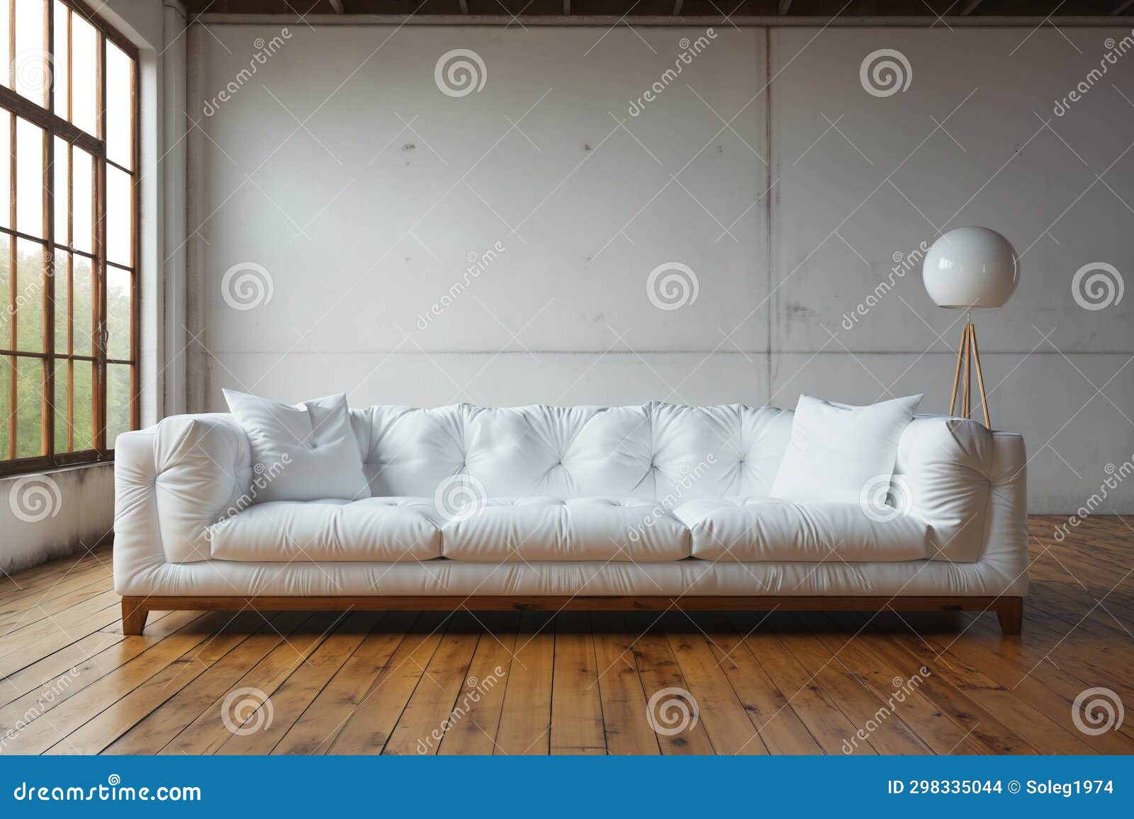 A White Sofa, Indoor, in Front of Empty Wall Background Stock Photo ...