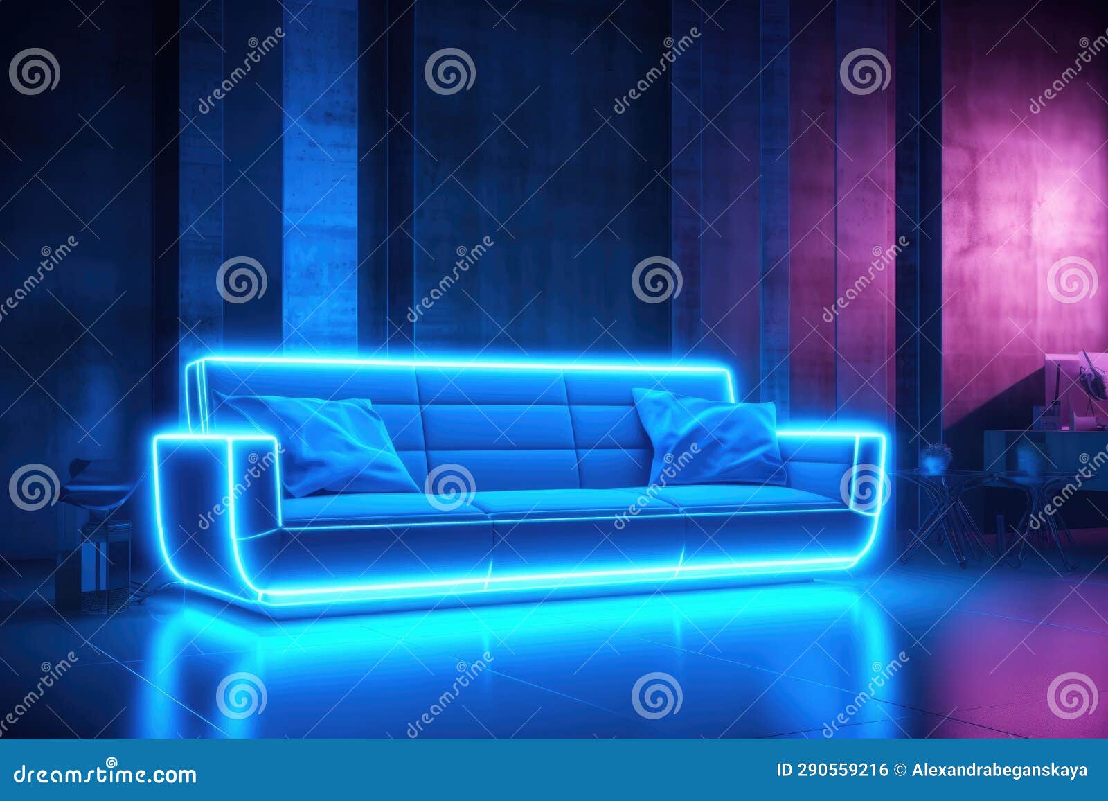 White Sofa Indoors with White Neon Lighting Stock Illustration ...