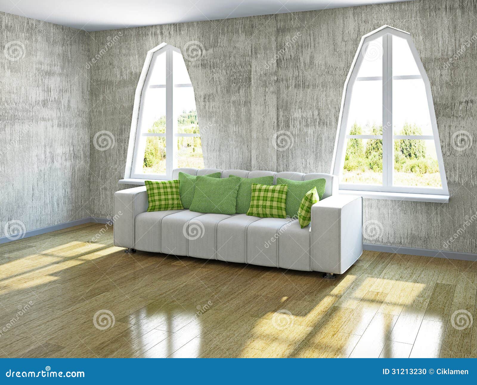 White Sofa Near the Windows Stock Illustration - Illustration of ...