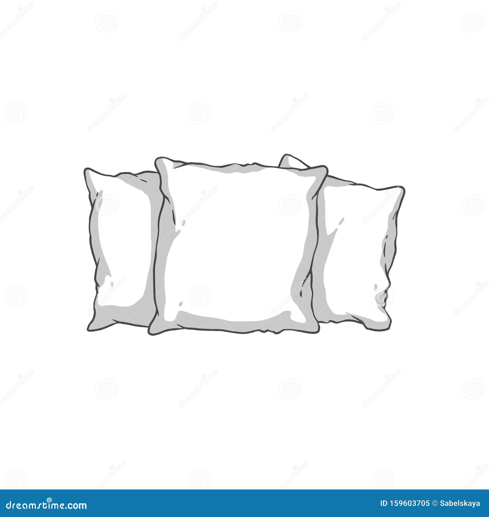 White Soft Pillow Stack Isolated on White Background - Three Hand Drawn ...