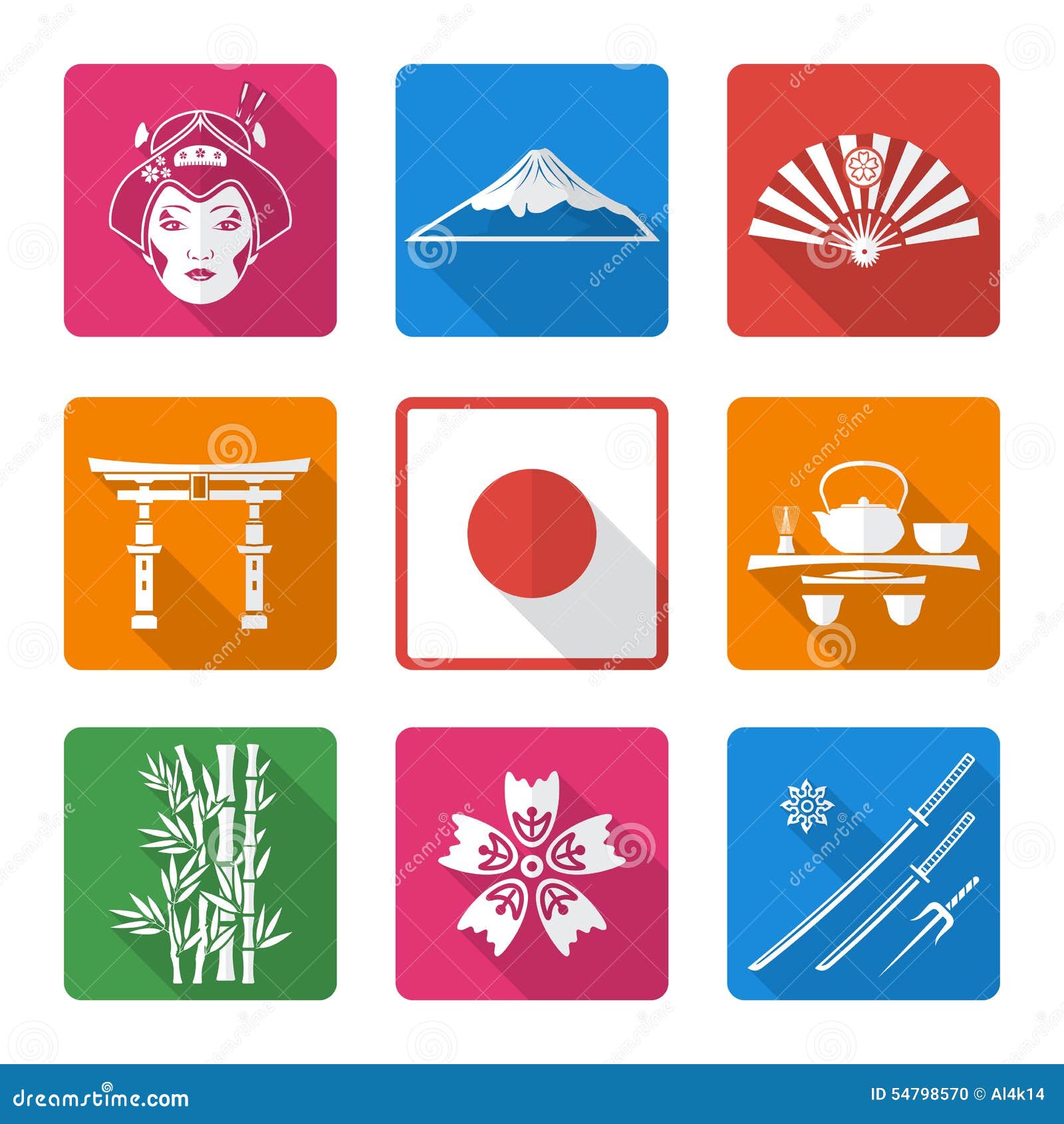 White Solid Flat Style Japan Icons Set Stock Vector - Illustration of ...
