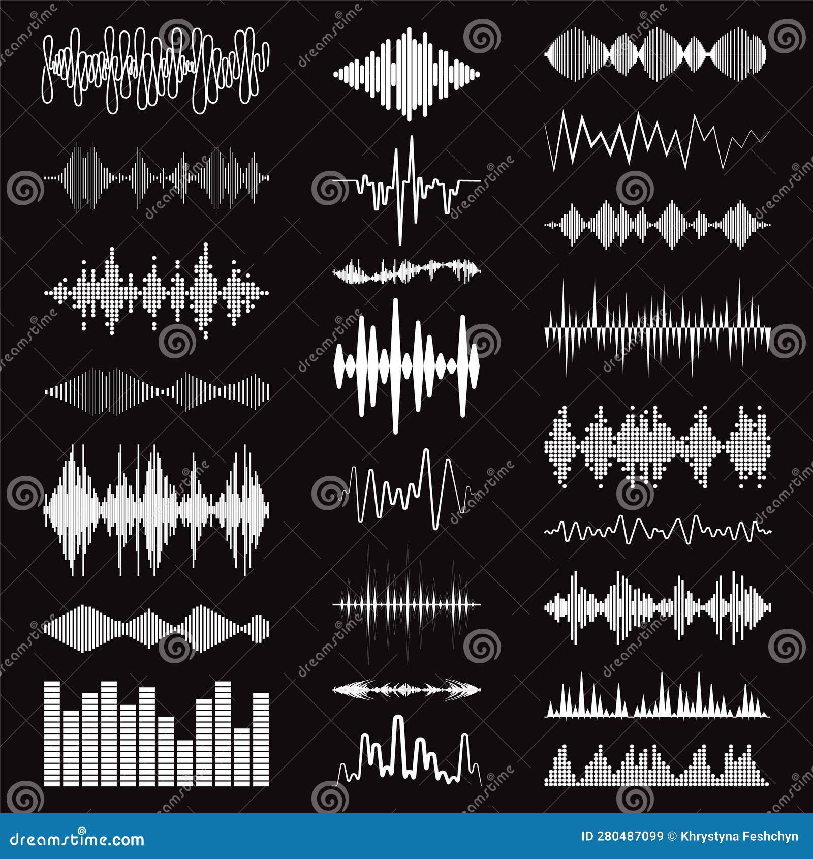 White Sound Waves Logo Collection. Modern Music Equalizer Elements ...