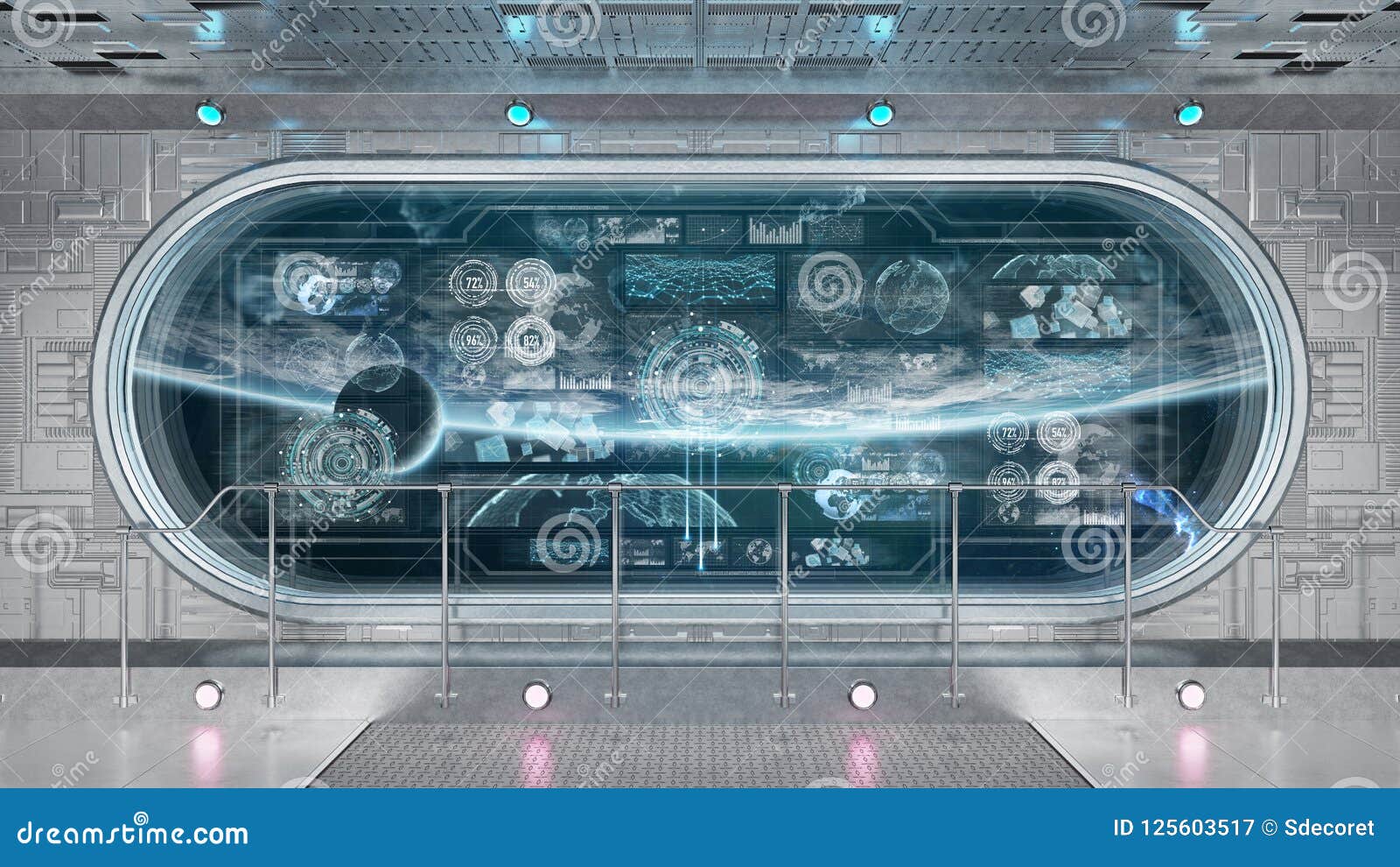 White Spaceship Interior with Control Panel Digital Screens 3D R Stock ...