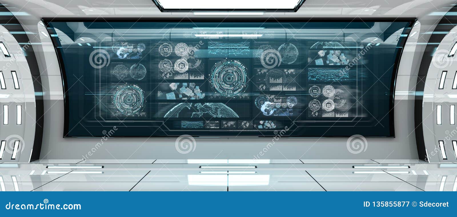 White Spaceship Interior with Control Panel Digital Screens 3D ...