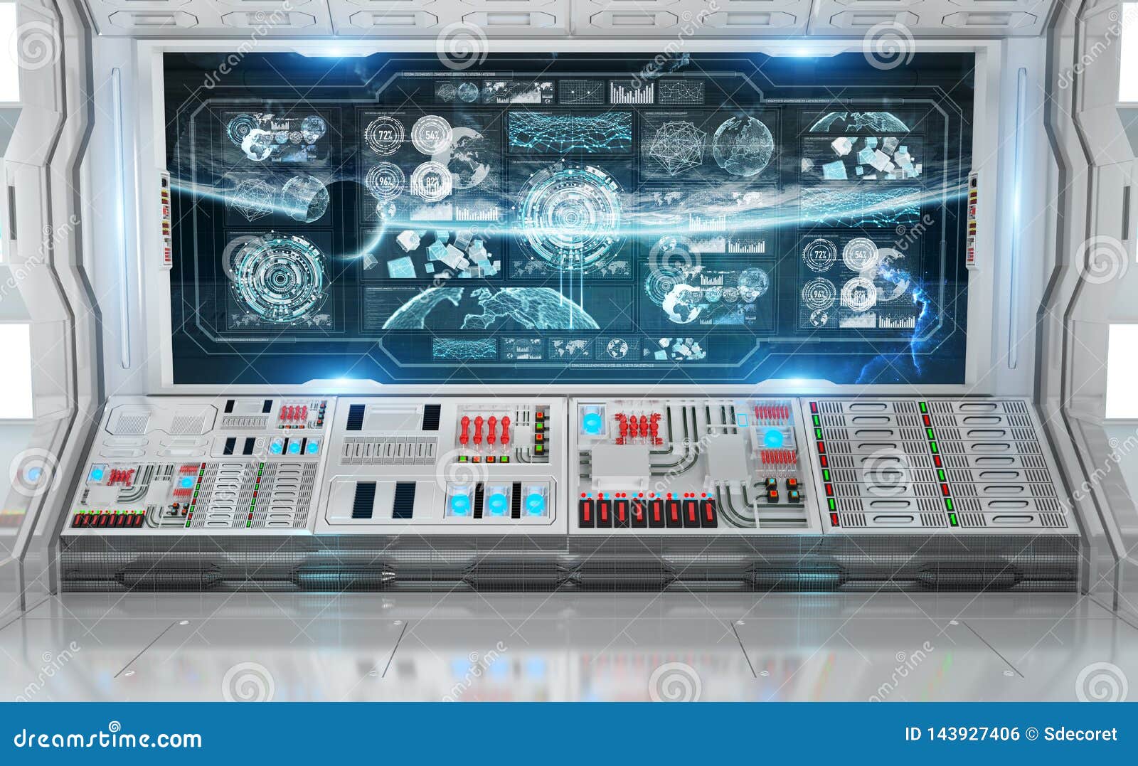 White Spaceship Interior with Control Panel Digital Screens 3D ...