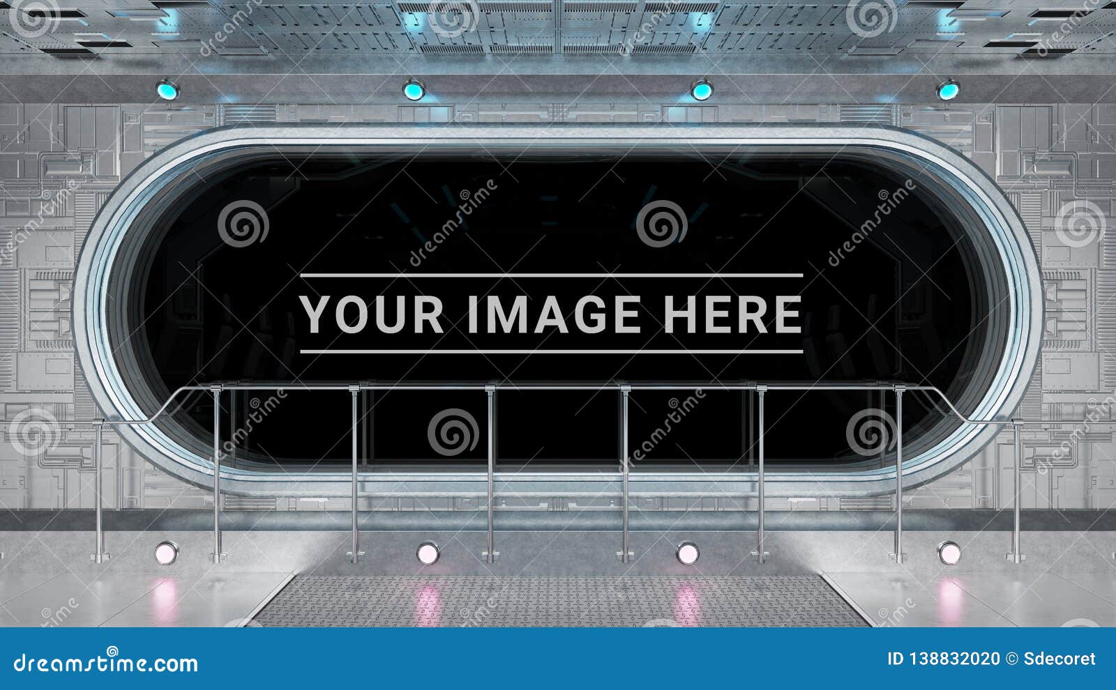 White Spaceship Interior with Large Window View 3D Rendering Stock ...