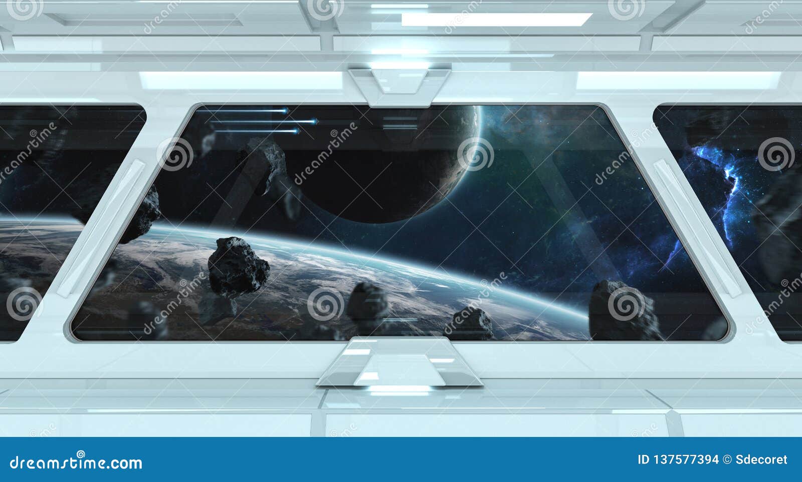 White Spaceship Interior With Isolated Window. Futuristic Spacecraft ...