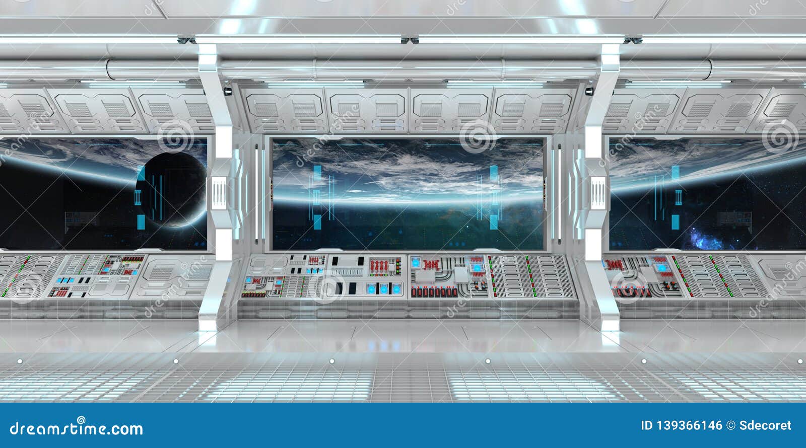 White Spaceship Interior With Isolated Window. Futuristic Spacecraft ...
