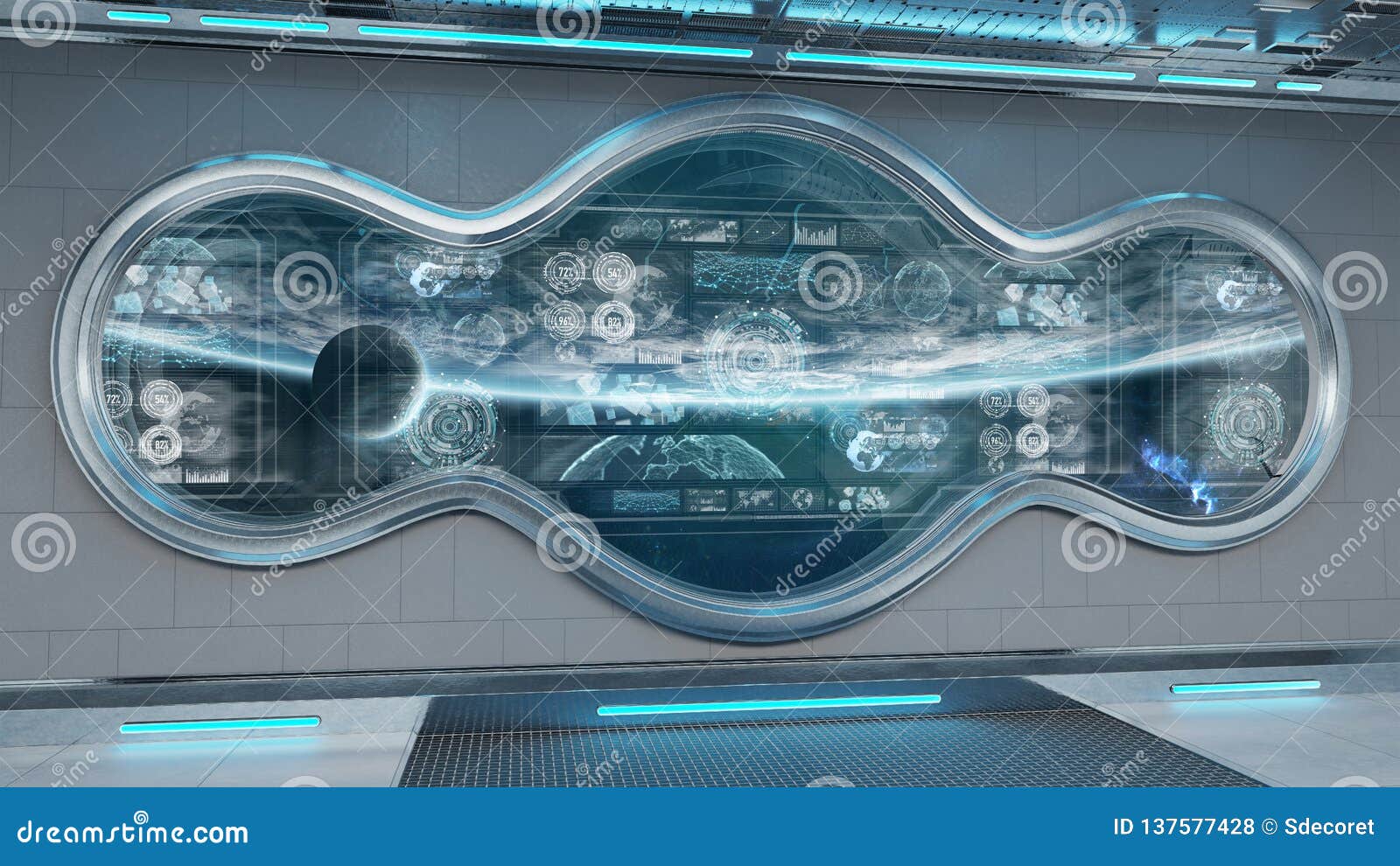 White Spaceship Interior with Control Panel Digital Screens 3D ...