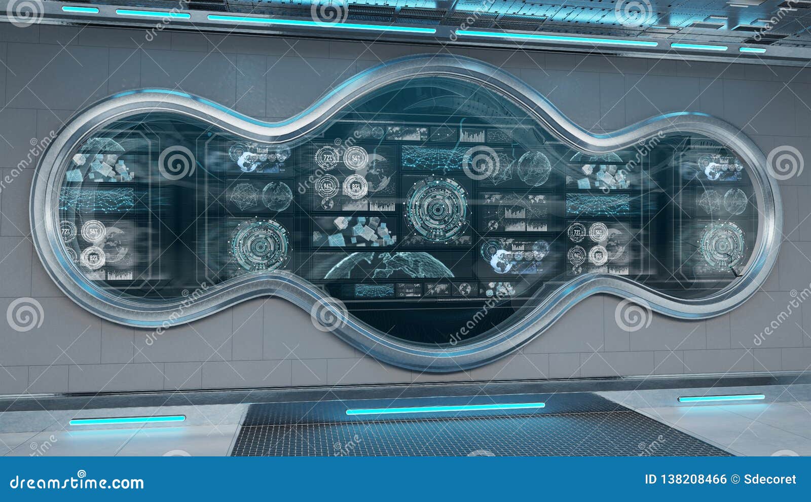 White Spaceship Interior With Control Panel Digital Screens 3D R ...