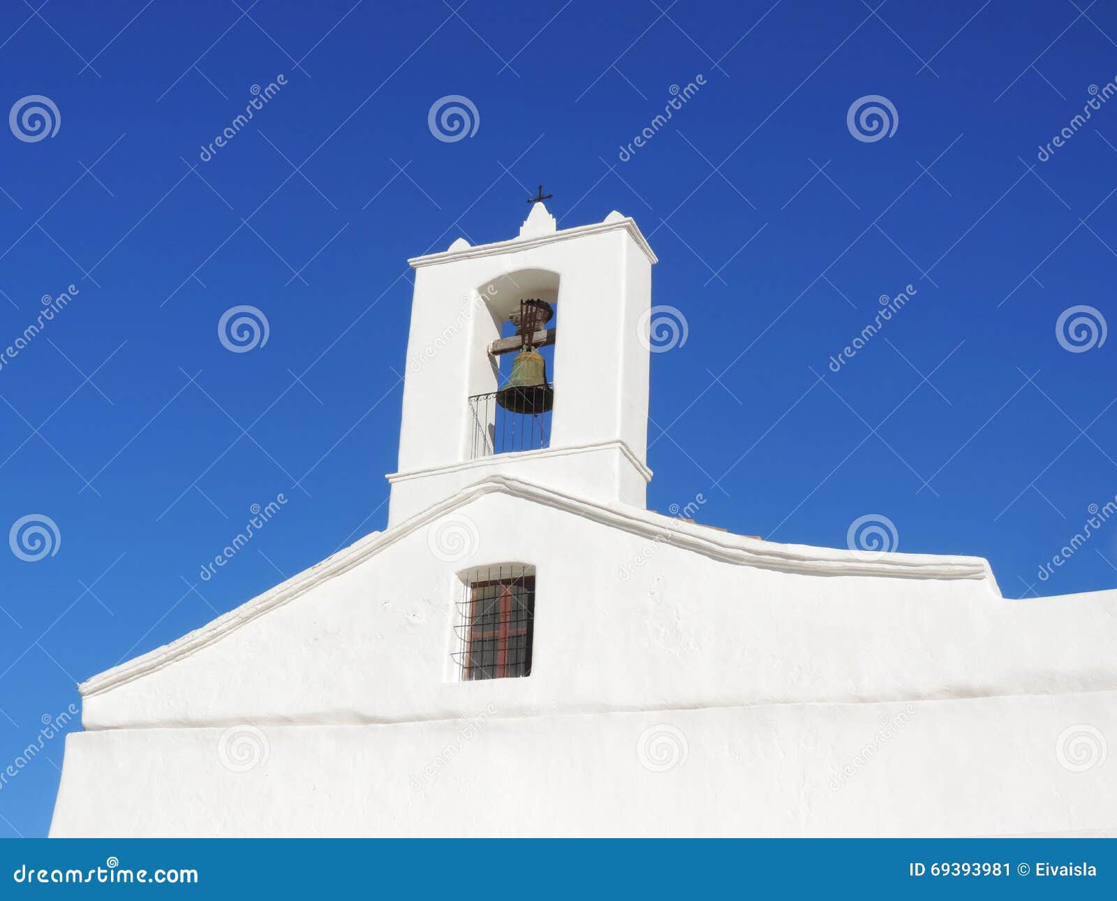 Old White Spanish Catholic Church With Rooftop And Churchbell In ...