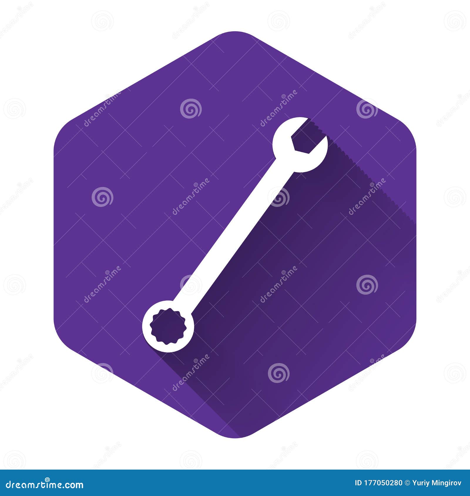 White Spanner Icon Isolated with Long Shadow. Purple Hexagon Button ...