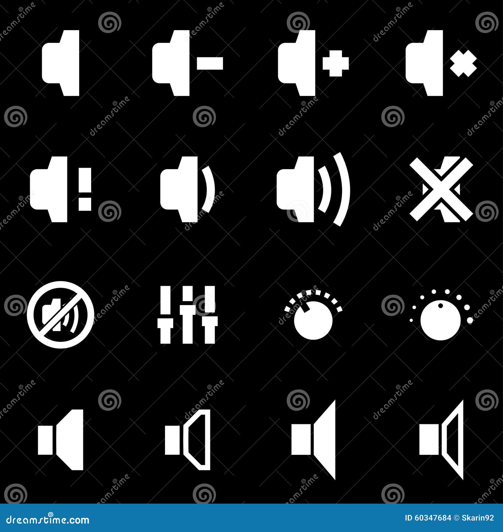 White speaker icon set stock illustration. Illustration of noise - 60347684