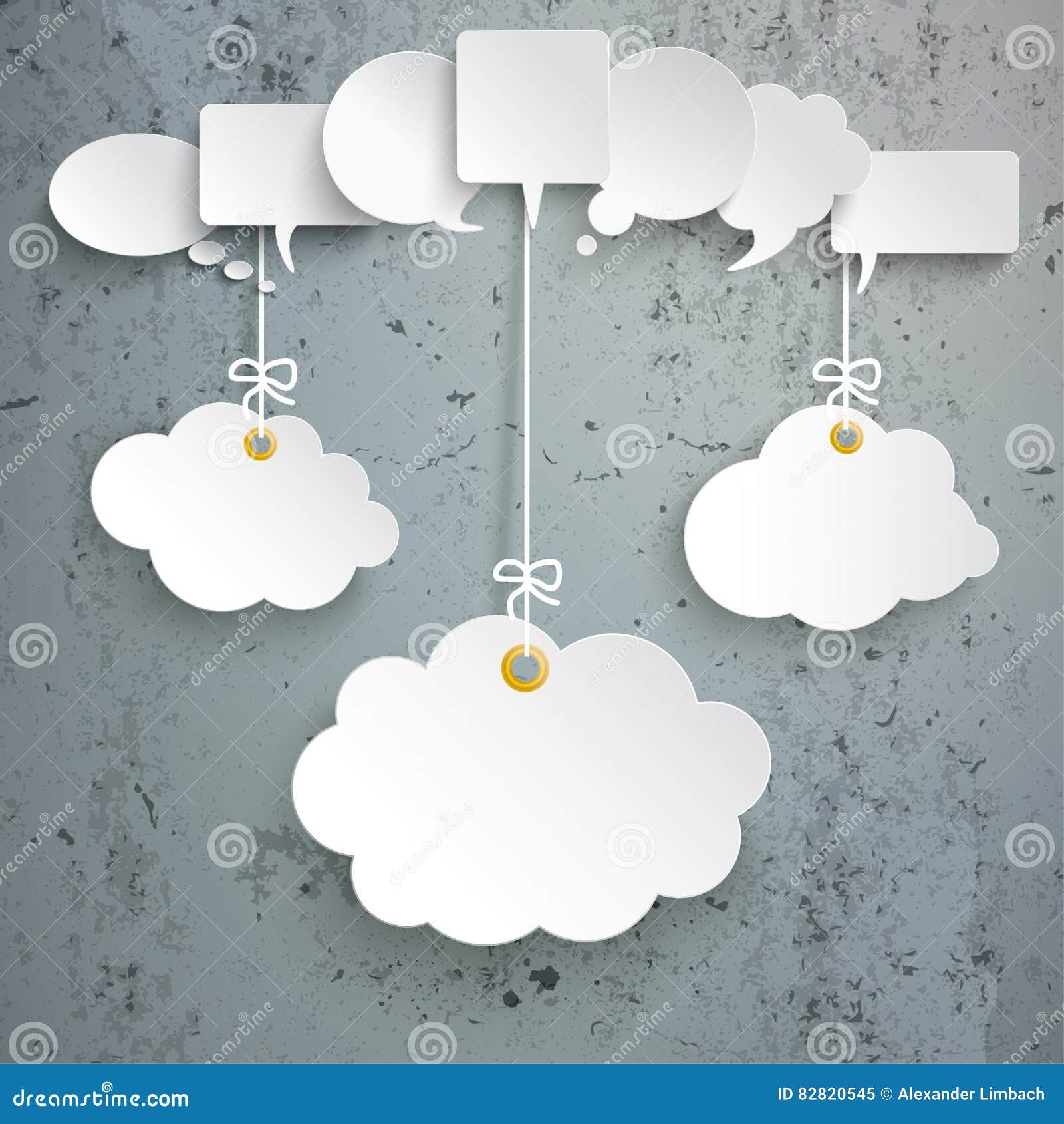 White Speech Bubbles 3 Hanging Clouds Concrete Stock Vector ...