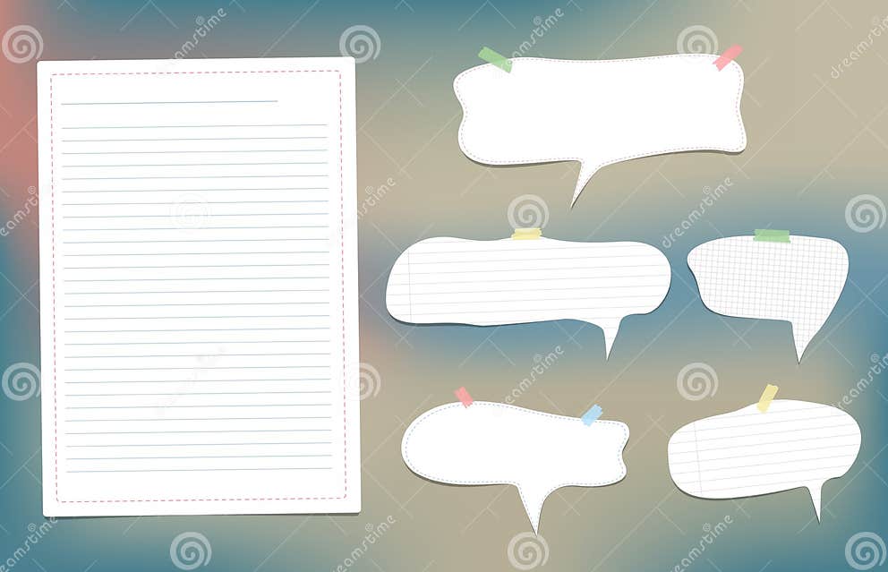 White Speech Bubbles Note, Copybook, Notebook Paper with Dashed Line ...