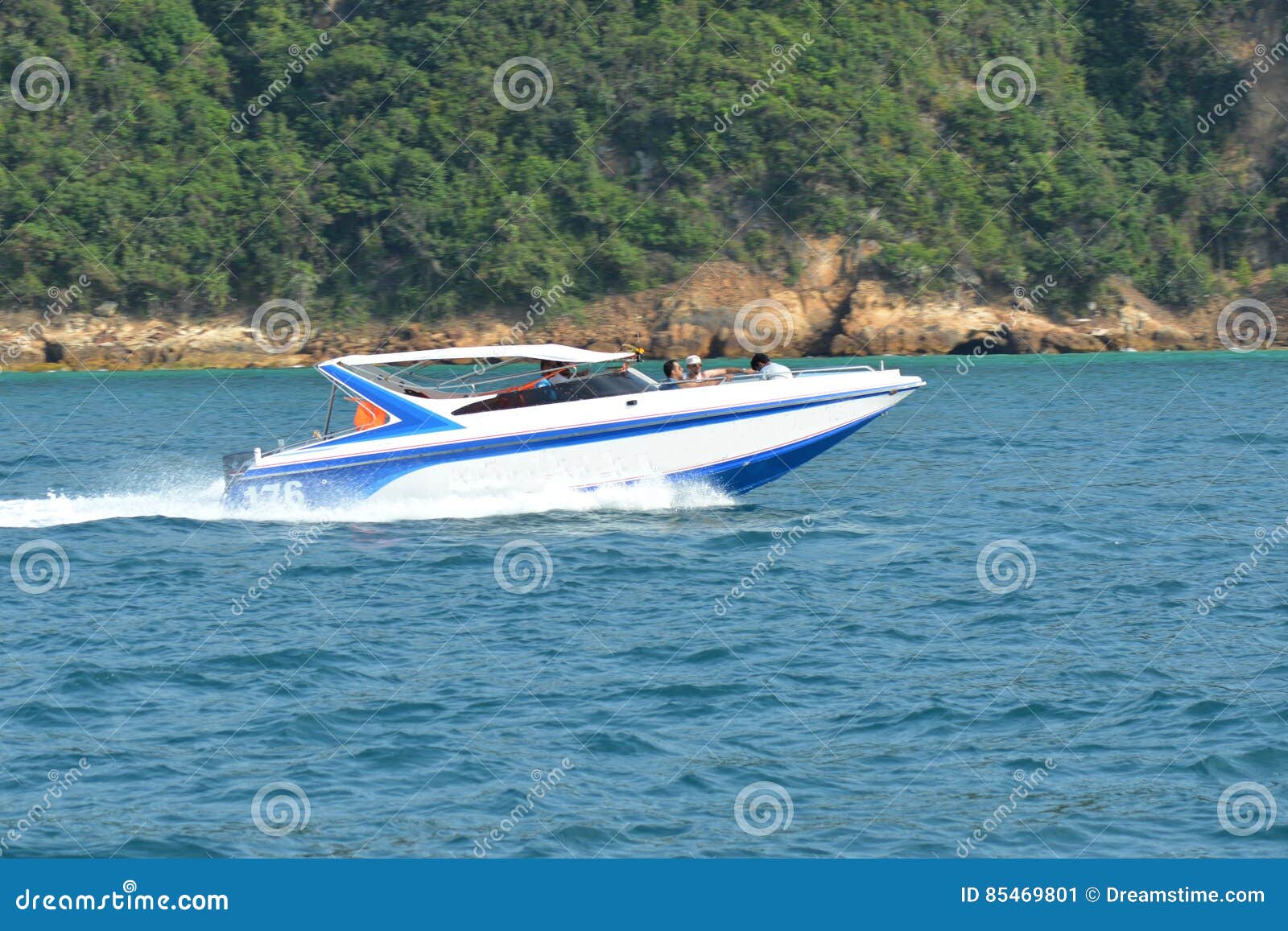 White Speed Boat on Blue Sea Water Editorial Photo - Image of forest ...