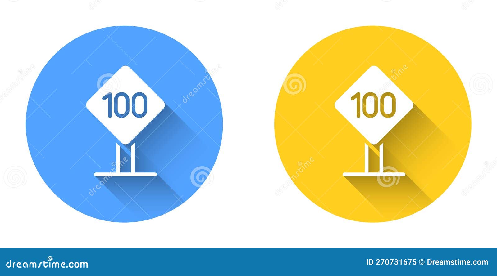White Speed Limit Traffic Sign 100 Km Icon Isolated with Long Shadow ...