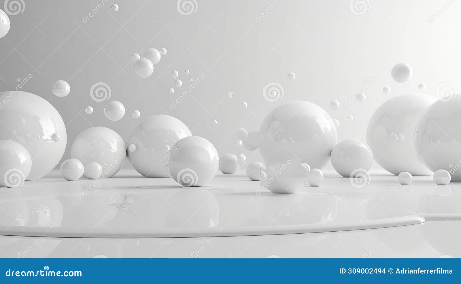 White Spheres of Various Sizes on a Reflective Surface. Stock ...