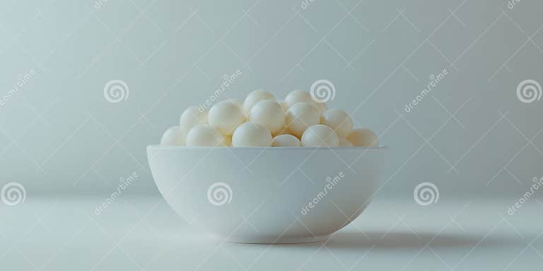 White Spherical Snacks in a Simple Bowl on a Plain Background at a ...