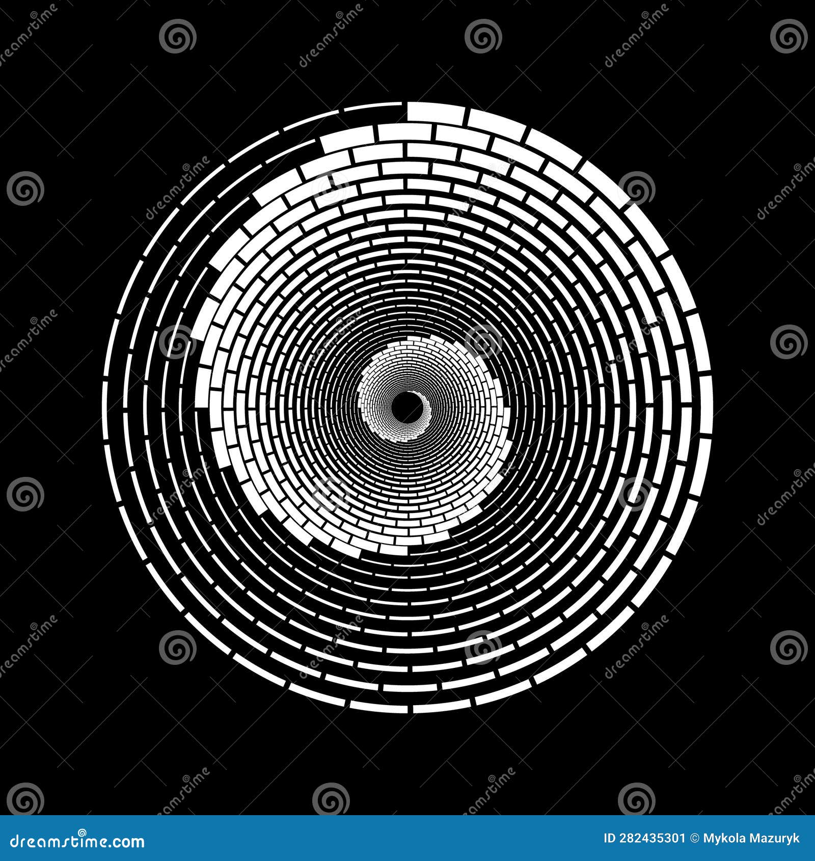 White Spiral with Rectangles Over Black Backdrop. Abstract Monochrome ...