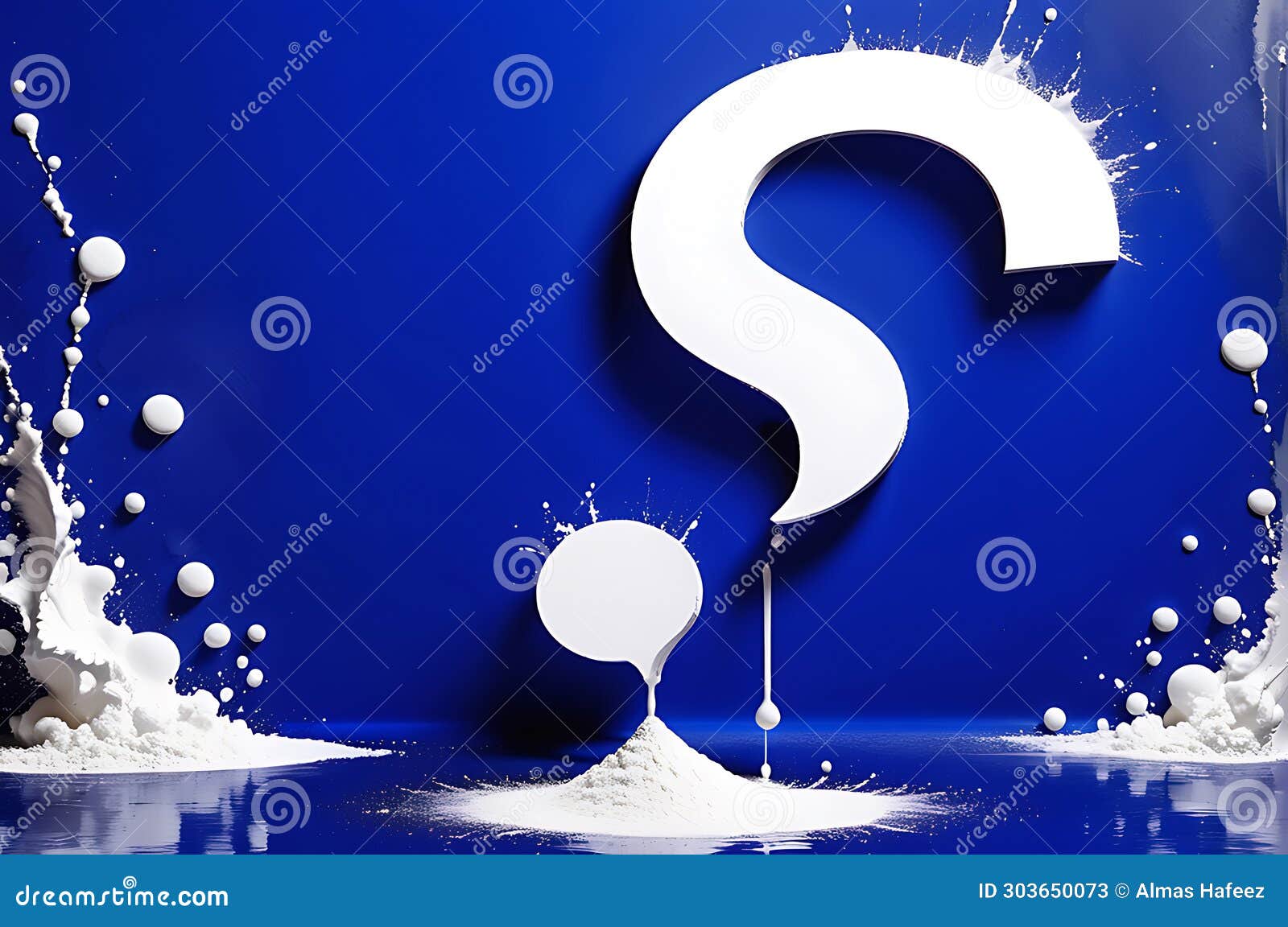 White Splash Shaped As a Question Mark, High Contrast Against a Cobalt ...