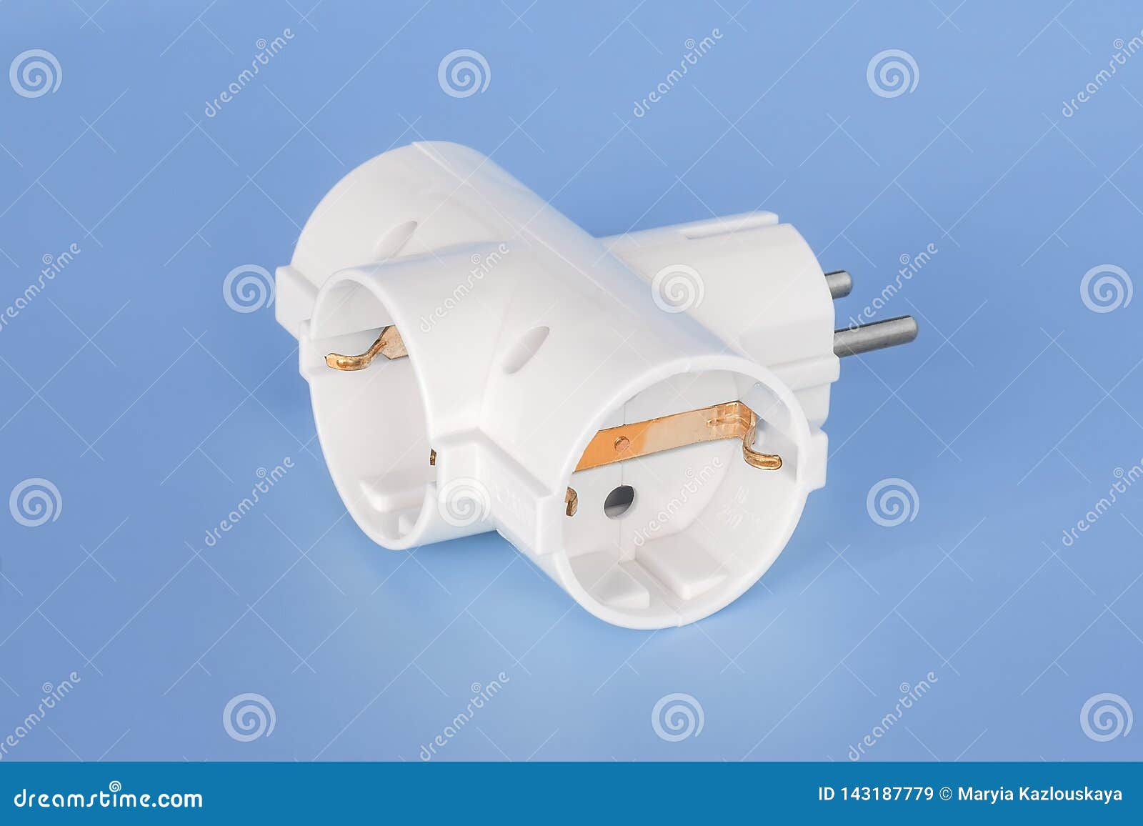 White Splitter for 220 Volt Electricity Grid on a Blue Background ...