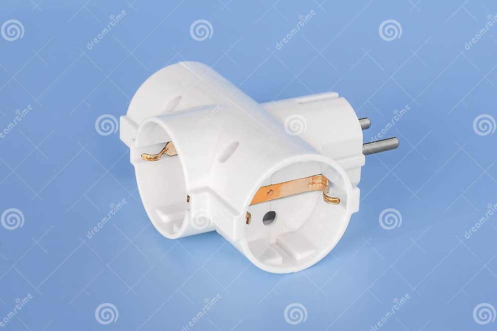 White Splitter for 220 Volt Electricity Grid on a Blue Background ...