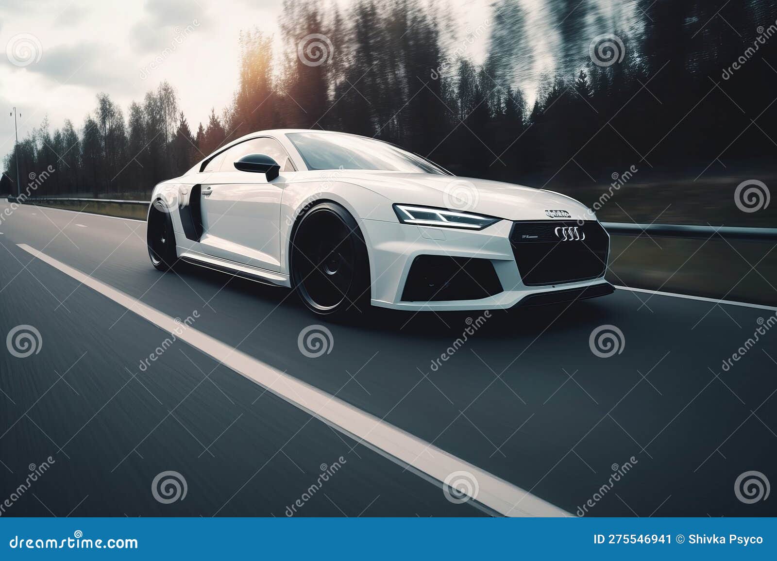 A White Sport Car Driving on Road Generative AI Stock Illustration ...