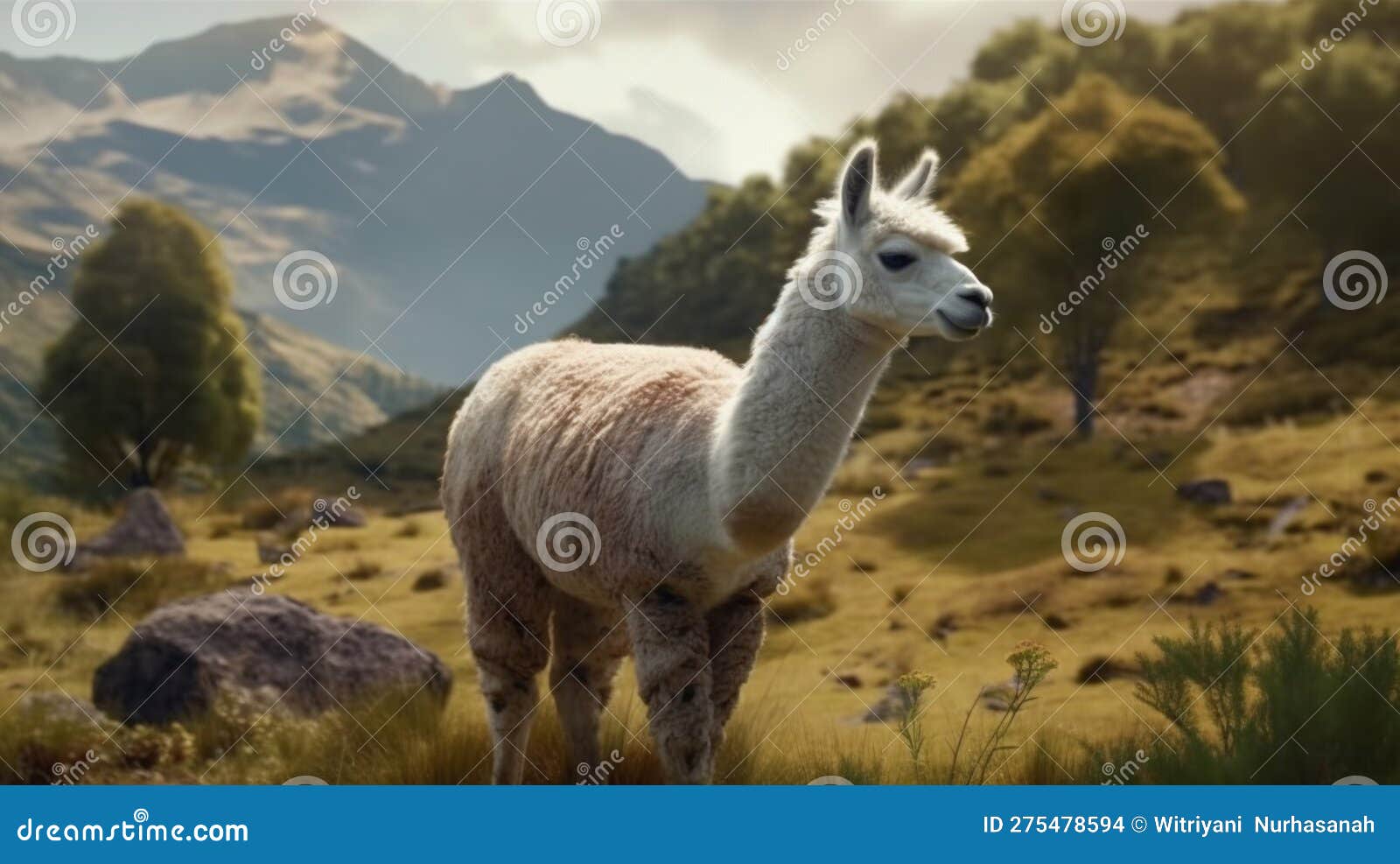 White Spotted Llama in a Green Field on a Farm Stock Illustration ...