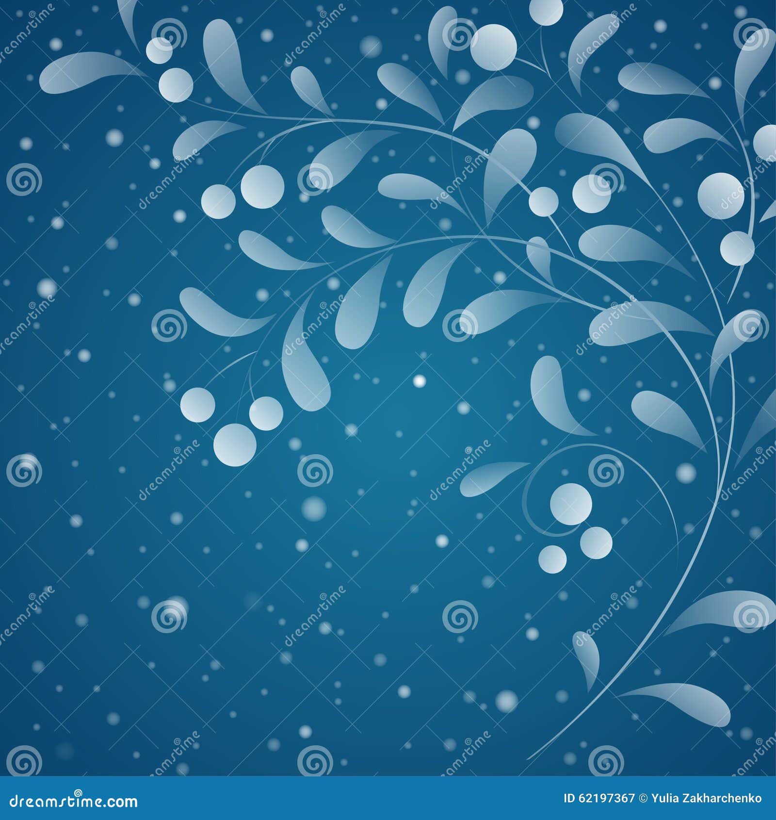 White Sprig with Berries on Dark Snowy Stock Vector - Illustration of ...