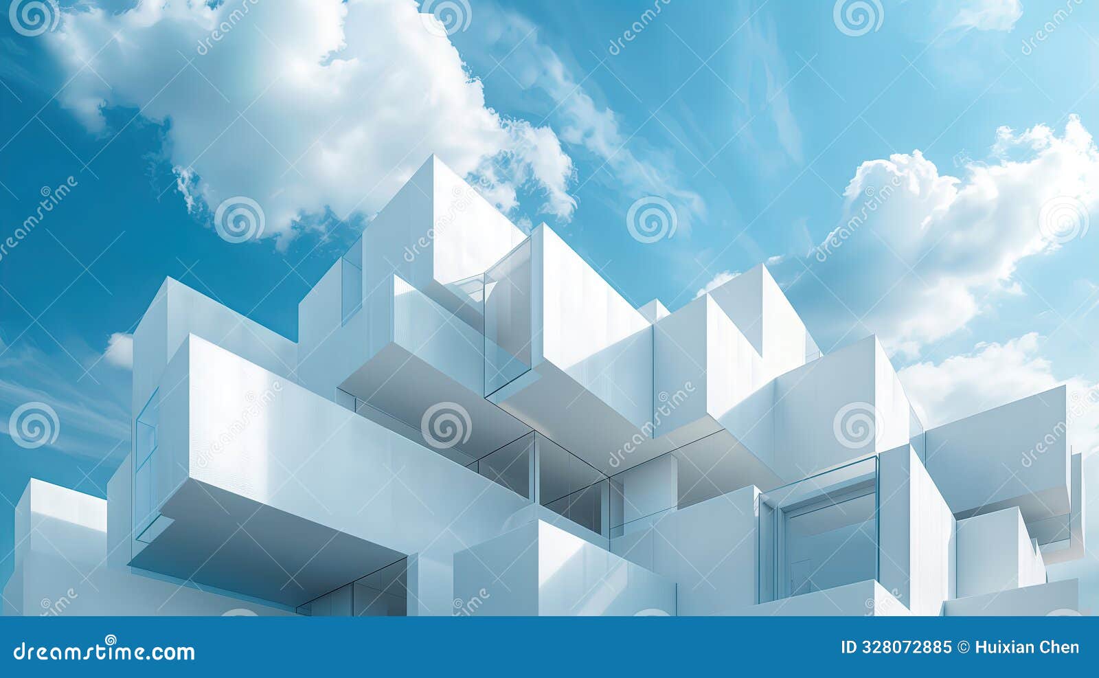 White Square Box Residential Building. 3d Rendering. Stock Illustration ...