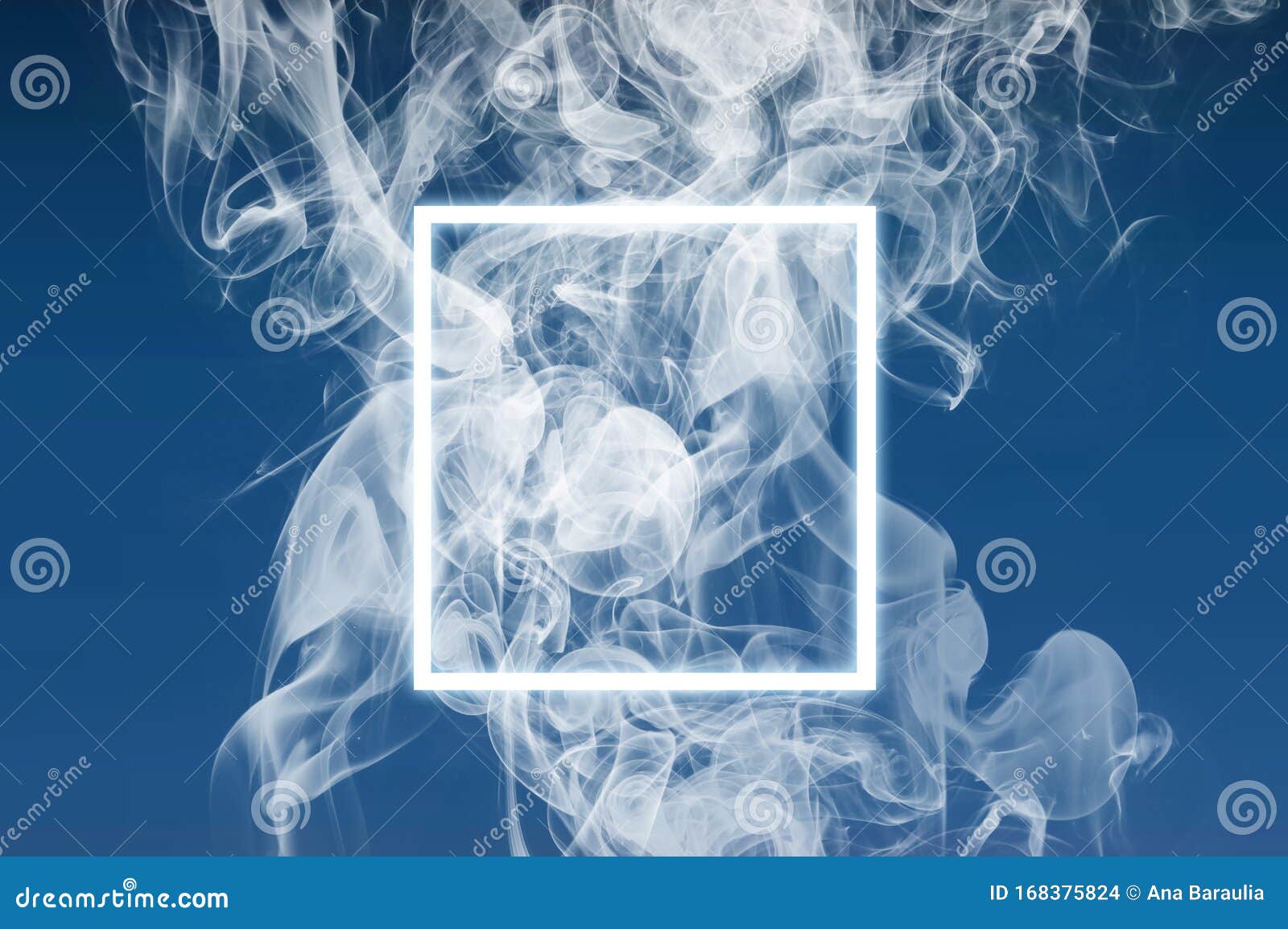White Square Frame on Cloud of White Smoke on Blue Stock Photo - Image ...